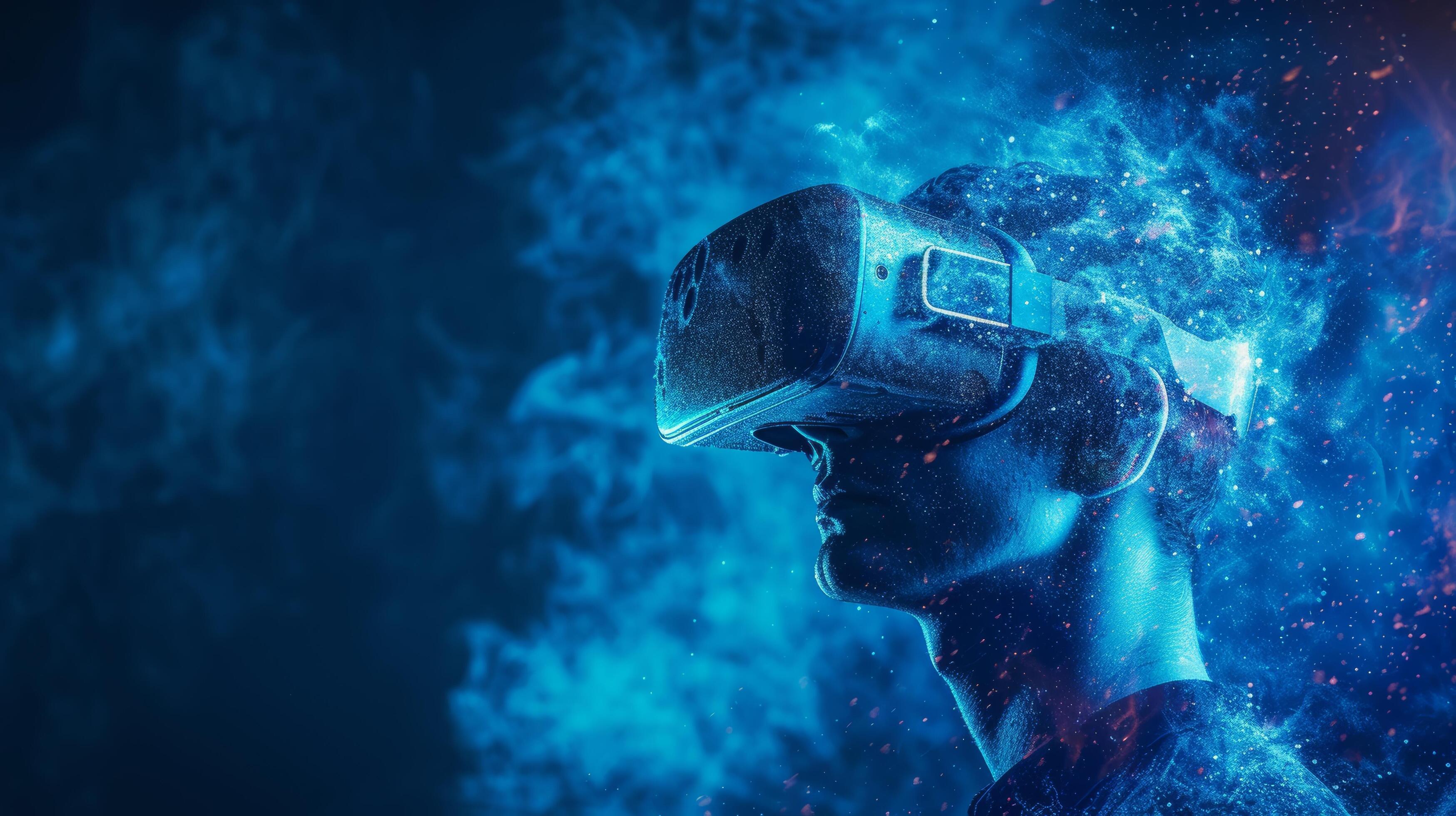 AI generated An abstract representation of virtual reality, with immersive 3D environments ...