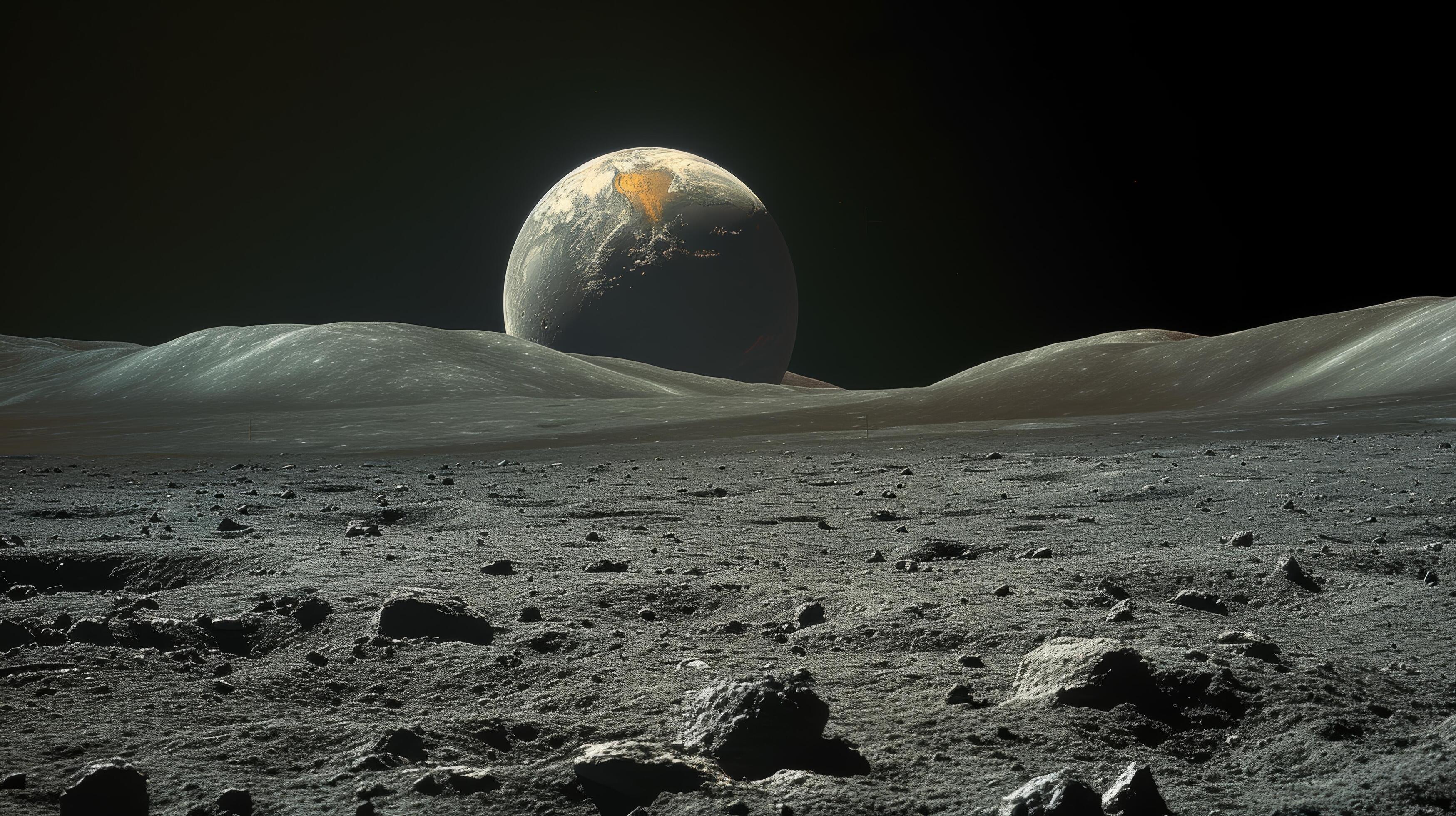 AI generated A lunar landscape, with the moon's barren surface and ...