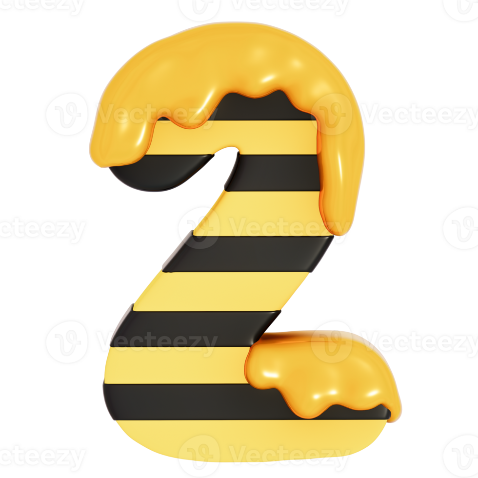 miel abeja números 2 en transparente antecedentes , 3d representación ...