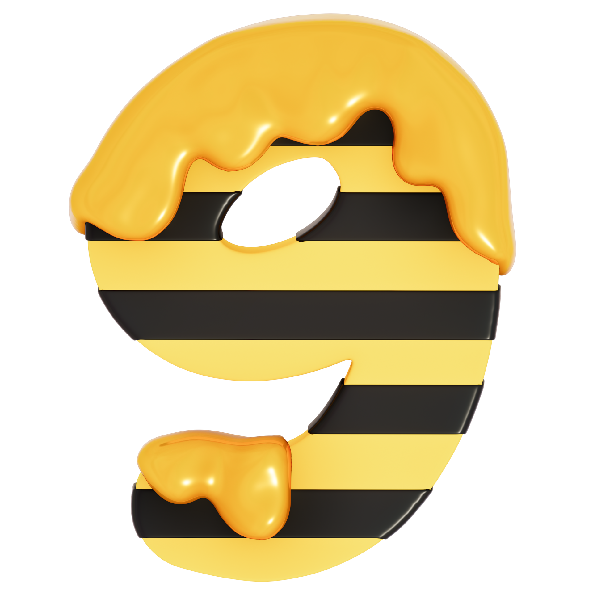 Honey Bee Numbers 9 on transparent background , 3D Rendering 39094717 PNG