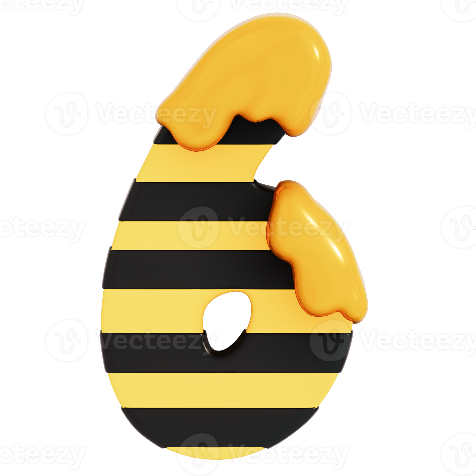 Honey Bee Numbers 6 on transparent background , 3D Rendering 39094726 PNG