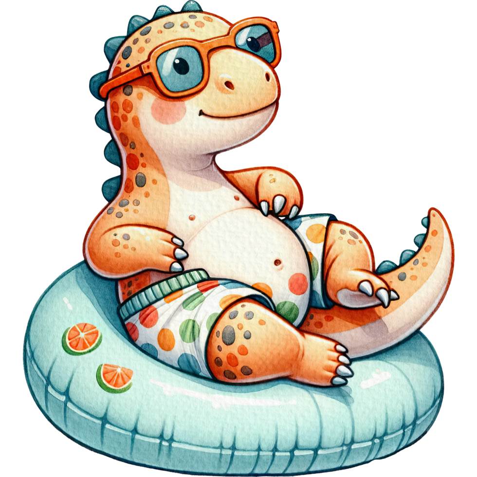 AI generated Dinosaur chubby cute lounging on a pool float watercolor ...