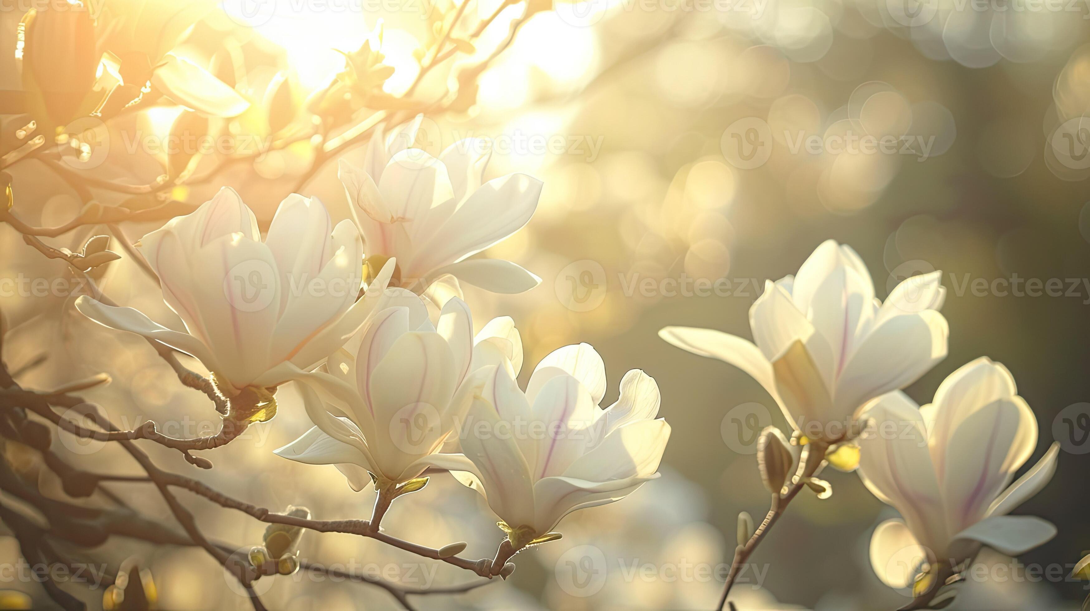 AI generated Spring flowers in sunny day in nature, blooming Magnolia ...
