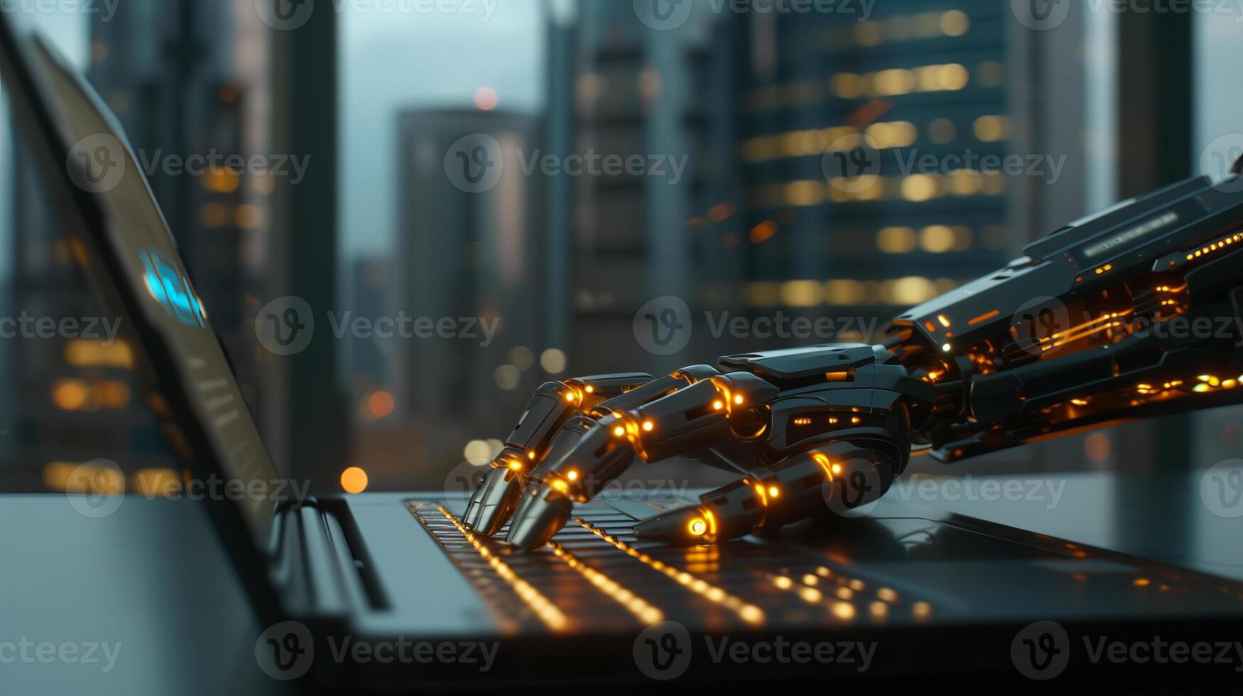 AI generated Artificial intelligence technology robot hand typing on ...