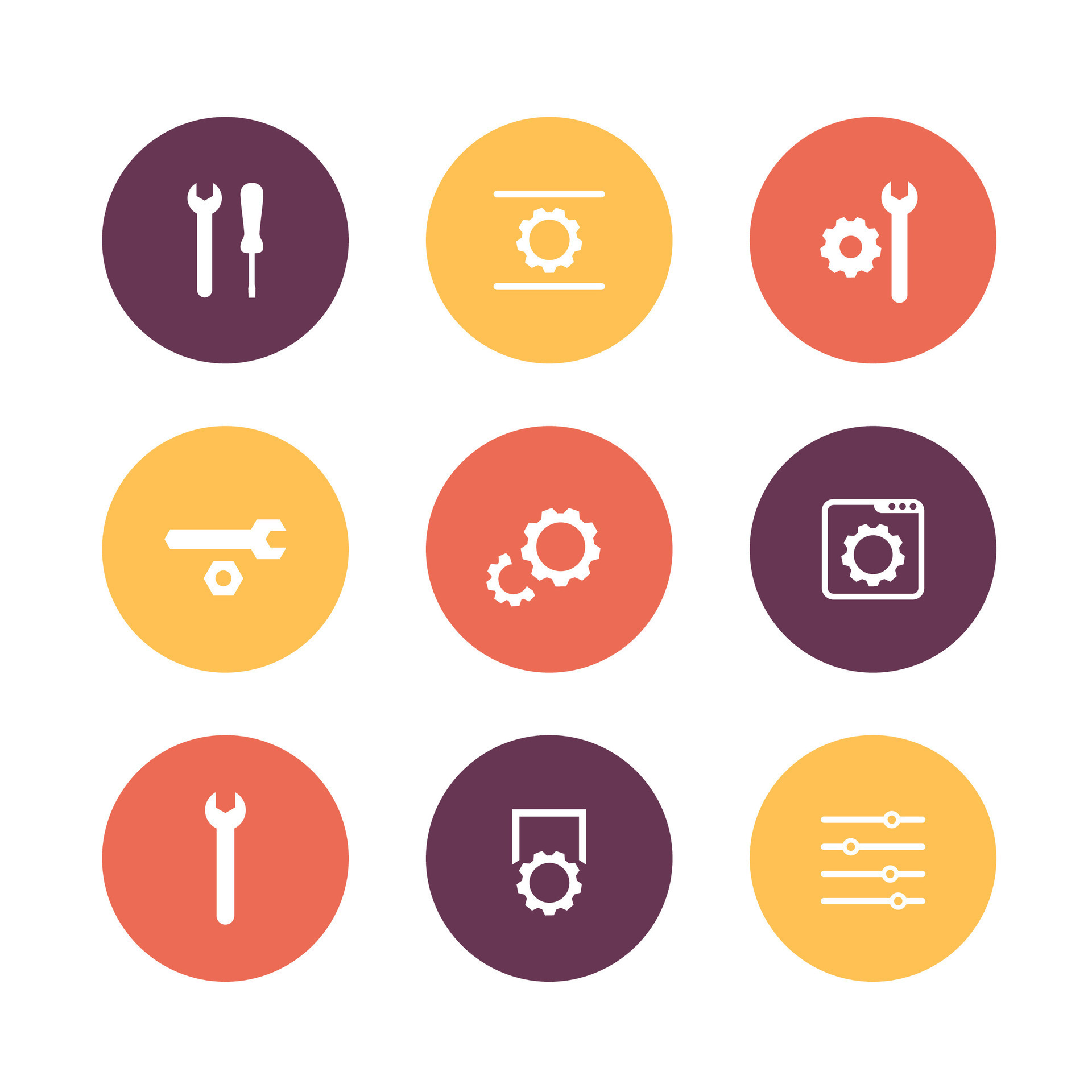 Settings Configuration Development Round Icons On White Vector Illustration 39203142 Vector