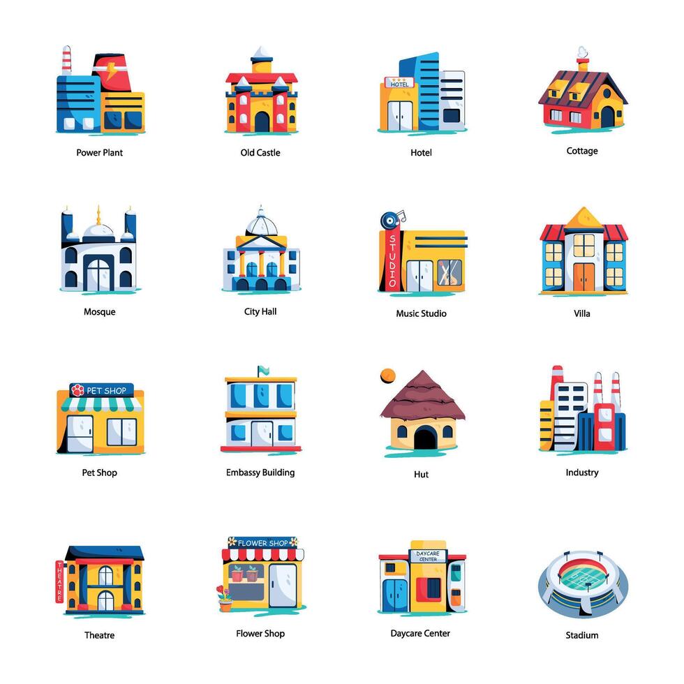 Trendy Collection of City Architecture Flat Icons 39215057 Vector Art ...
