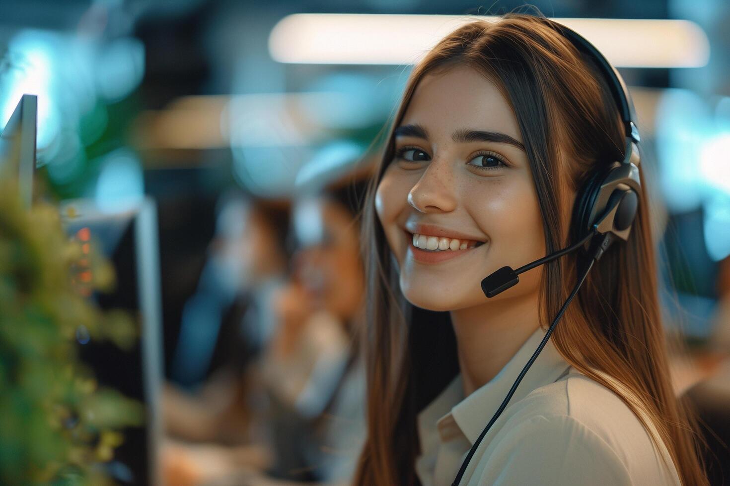 AI generated Friendly Customer Service Representative with Headset with AI generated. 39247505 ...