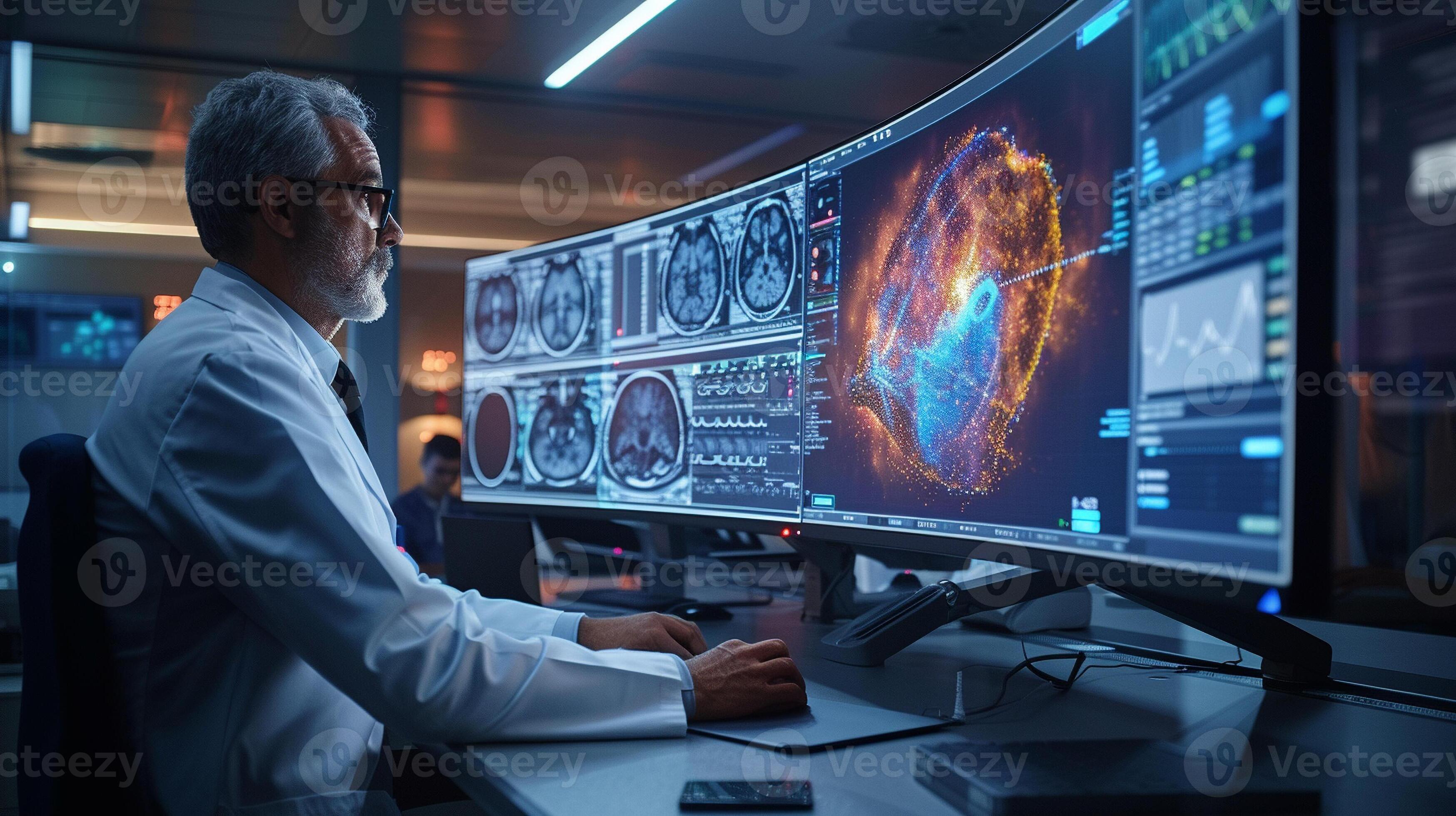 AI generated A scientist attentively examines complex astrophysical ...