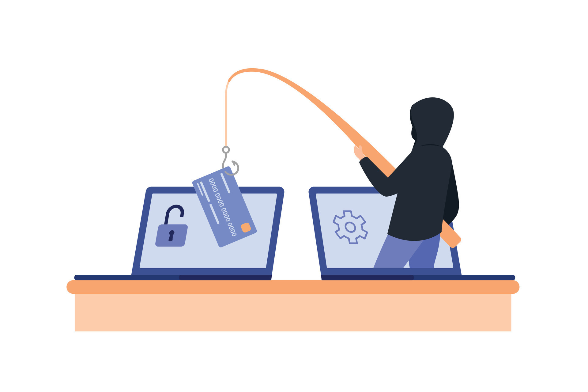 Hacker And Cyber Criminal Stealing Confidential Data With Laptop Computer 39257995 Vector Art At