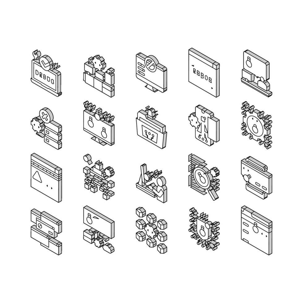 Debug Research And Fix Collection isometric icons set vector 39307875 Vector Art at Vecteezy