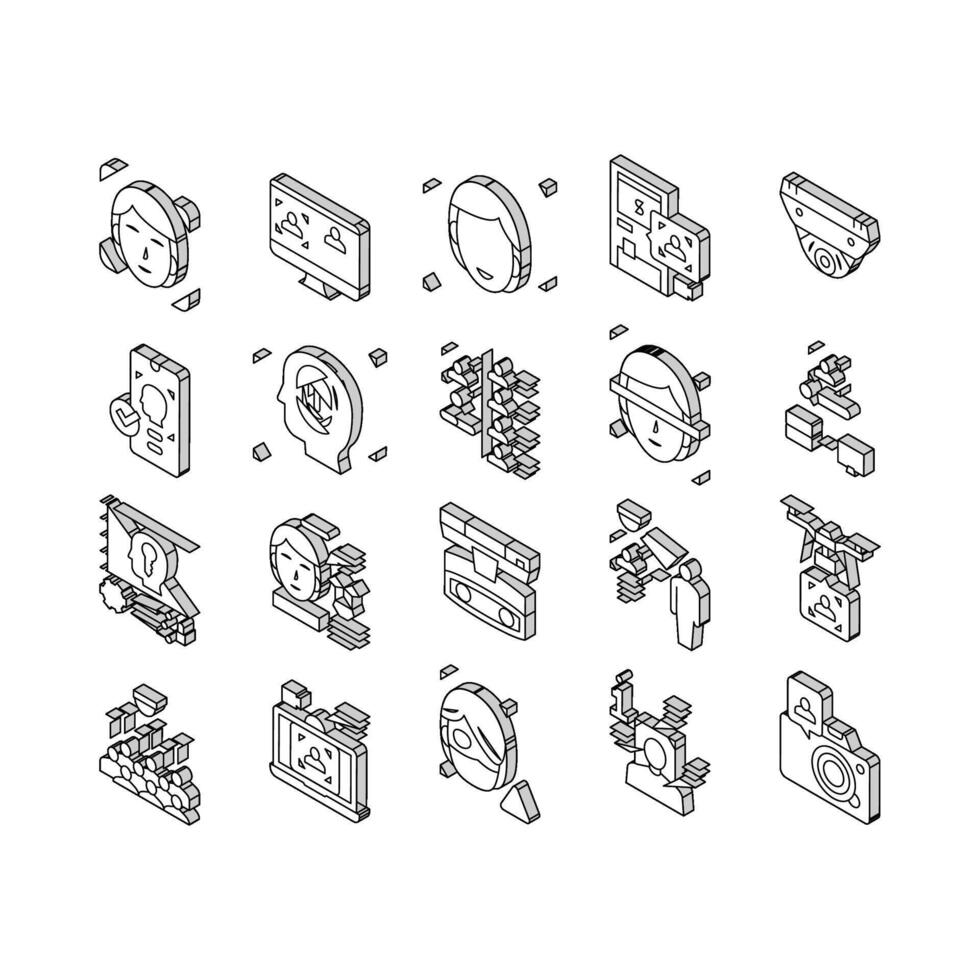 Face Id Technology Collection Isometric Icons Set Vector 39308622