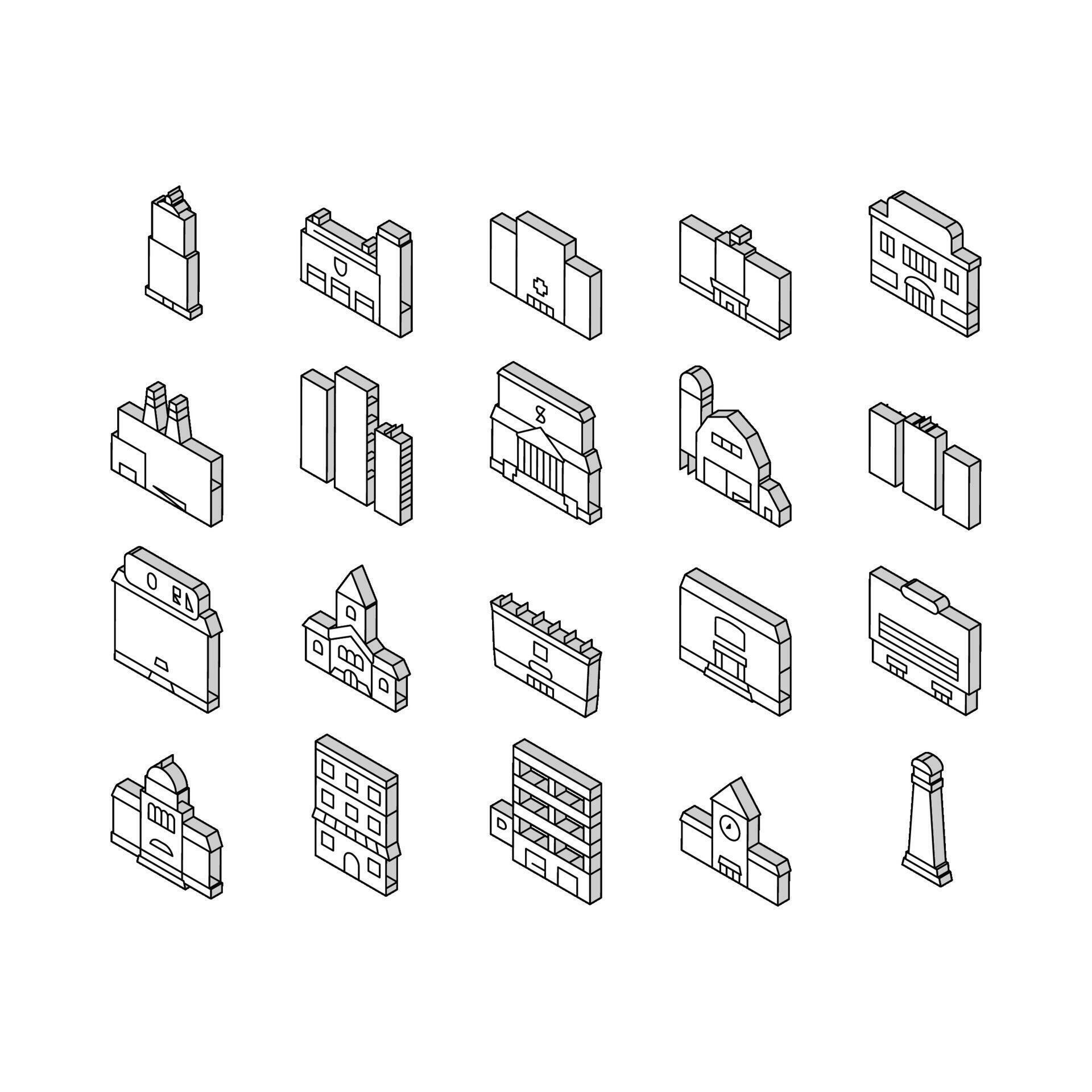 Building Architecture Collection Isometric Icons Set Vector 39311294 Vector Art At Vecteezy