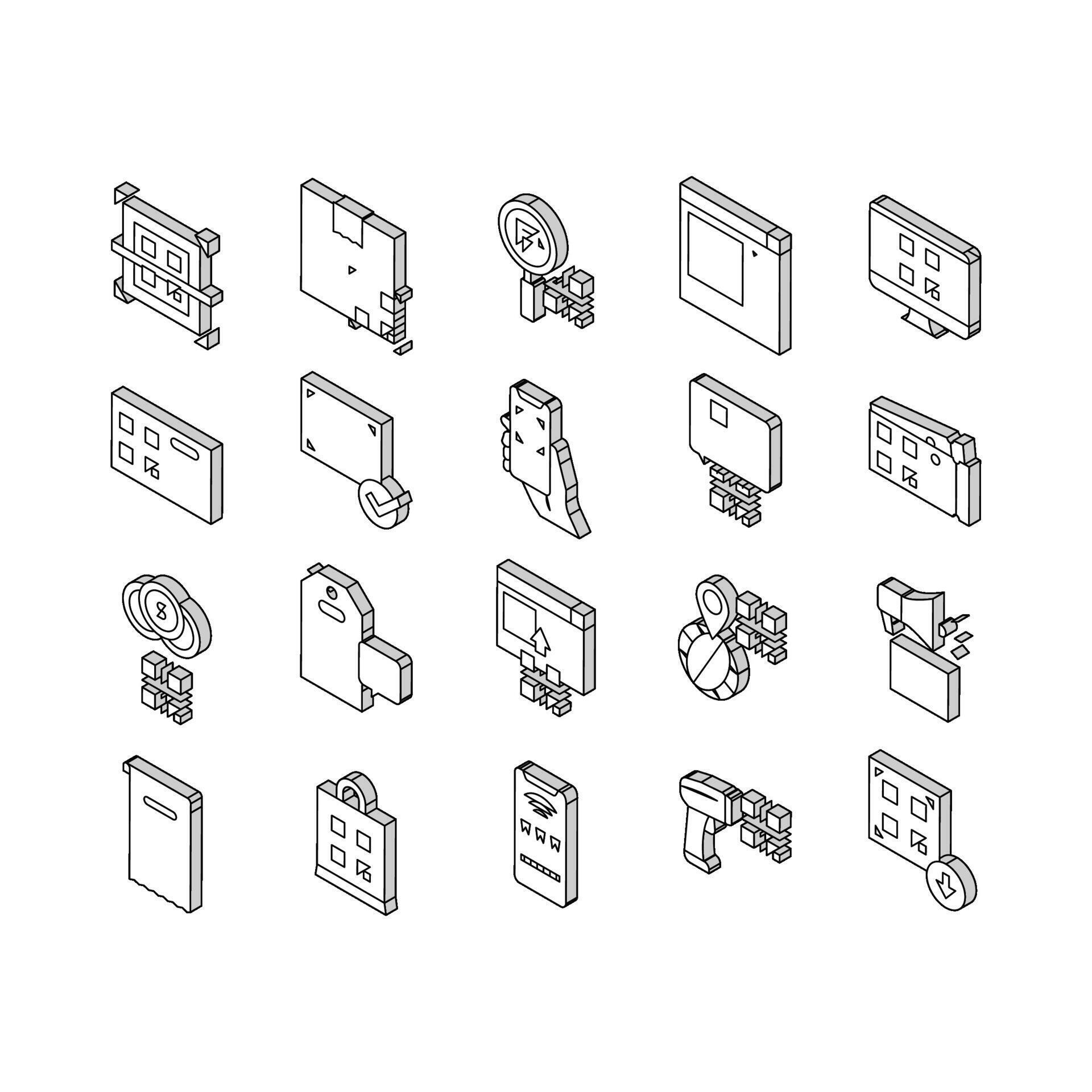 Qr Code Identification Collection Isometric Icons Set Vector 39315638
