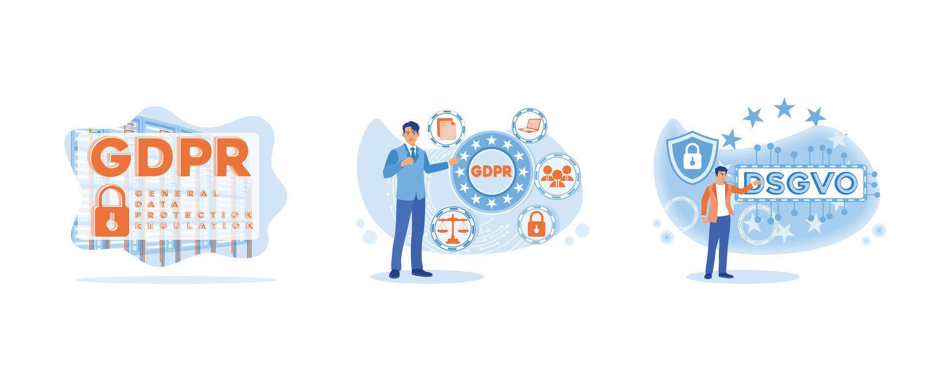 GDPR. A man stands and touches GDPR approval on a touch screen. General ...