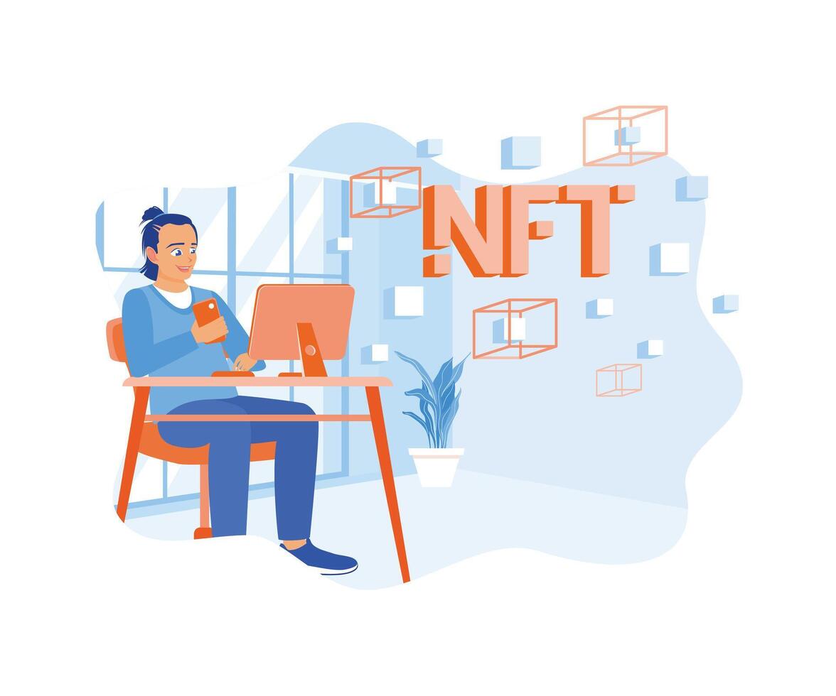 Businessman working using laptop and cell phone. Using NFT digital ... Businessman working using laptop and cell phone. Using NFT digital ...