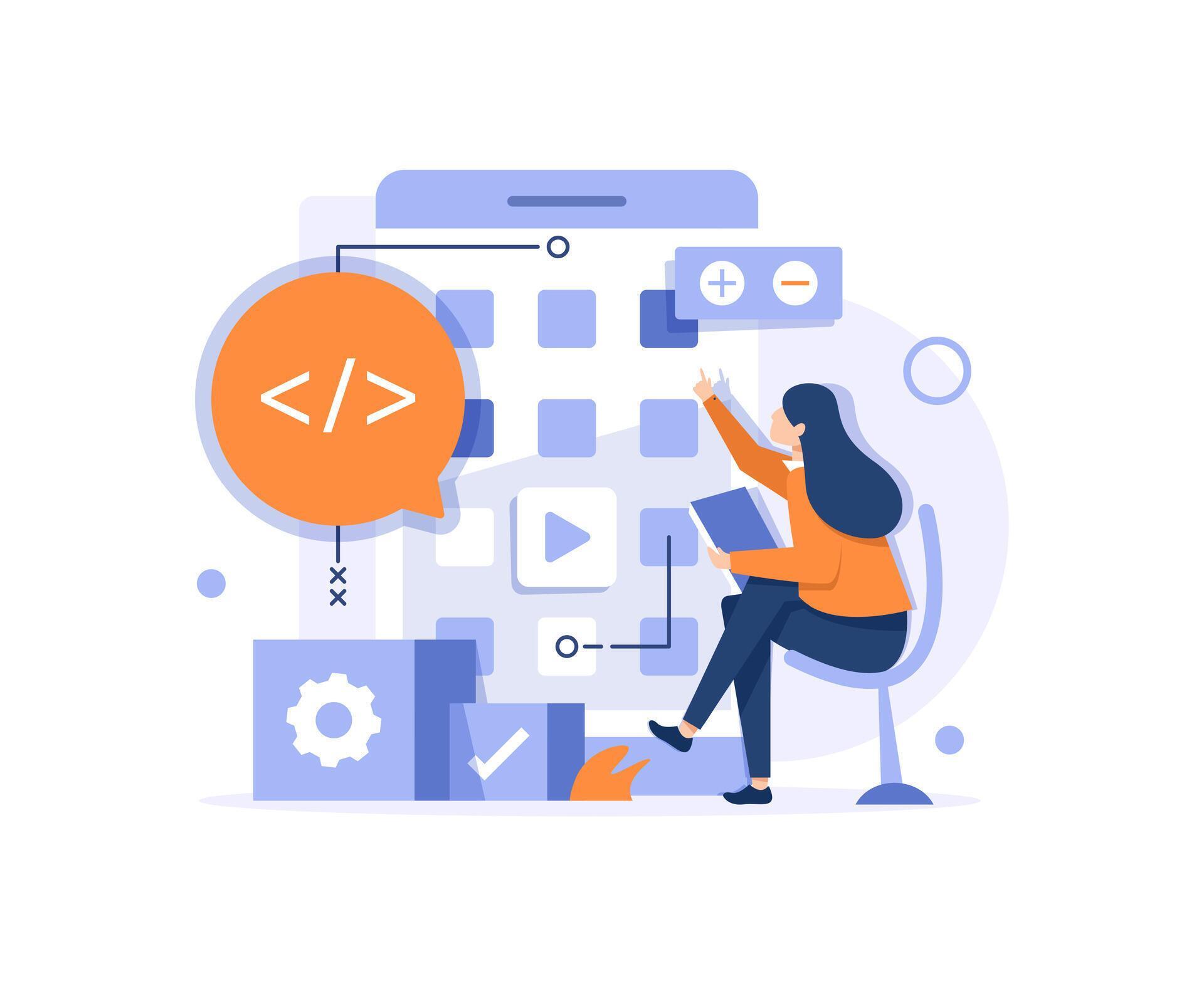 Mobile application development process flat vector illustration ...