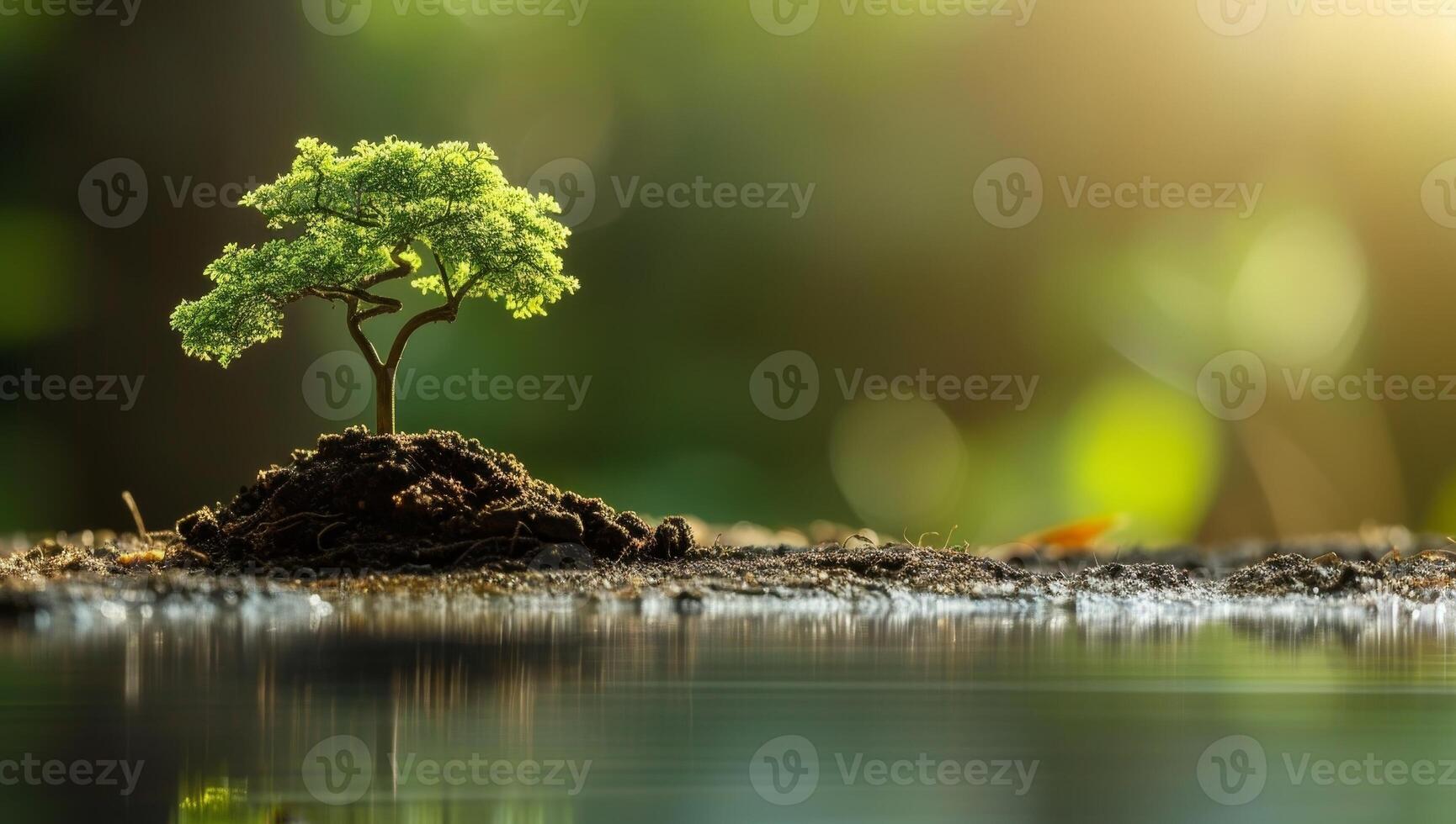 AI generated Small tree sprouts from soil against a backdrop of natural ...