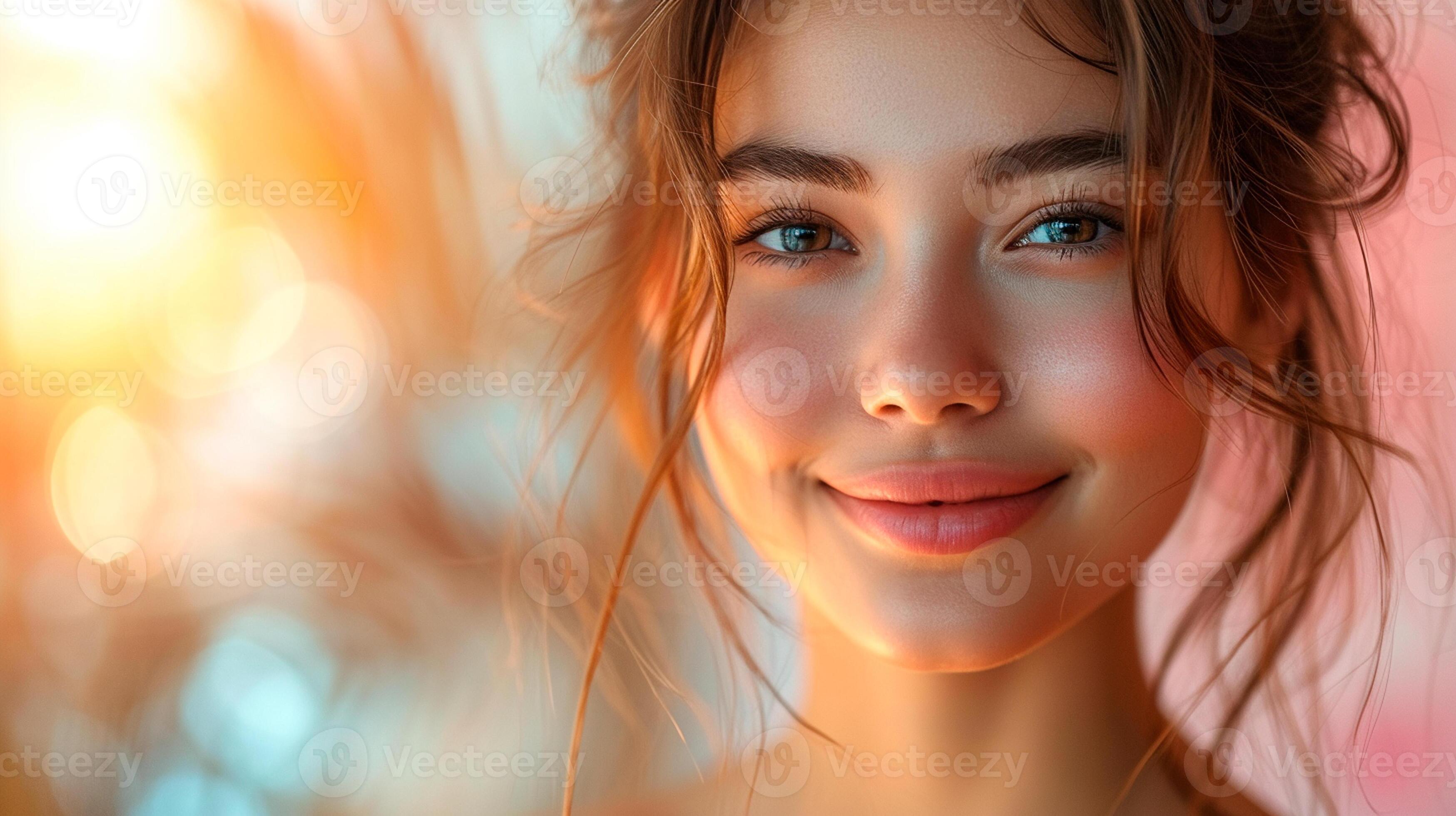 AI Generated Close up beauty portrait of a laughing beautiful half ...