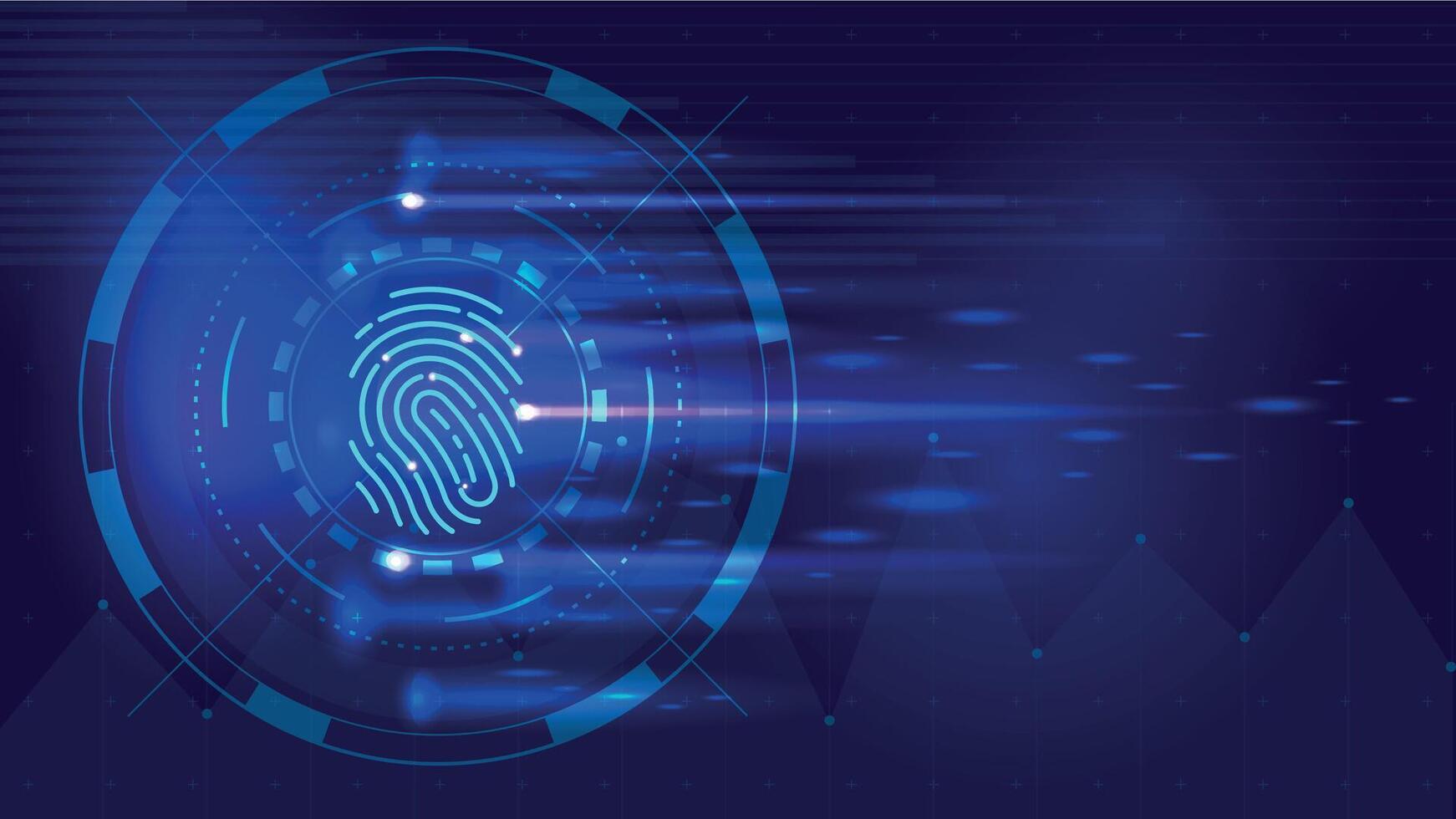 Fingerprint concept background. Modern electronic fingerprint scanner with code, ID card and ...
