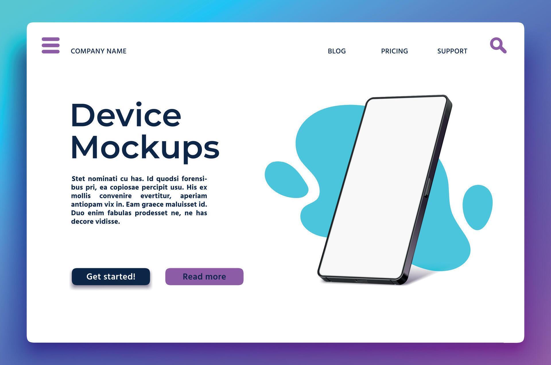 Landing page with smartphone mockup. Mobile app presentation banner with 3d realistic phone with ...