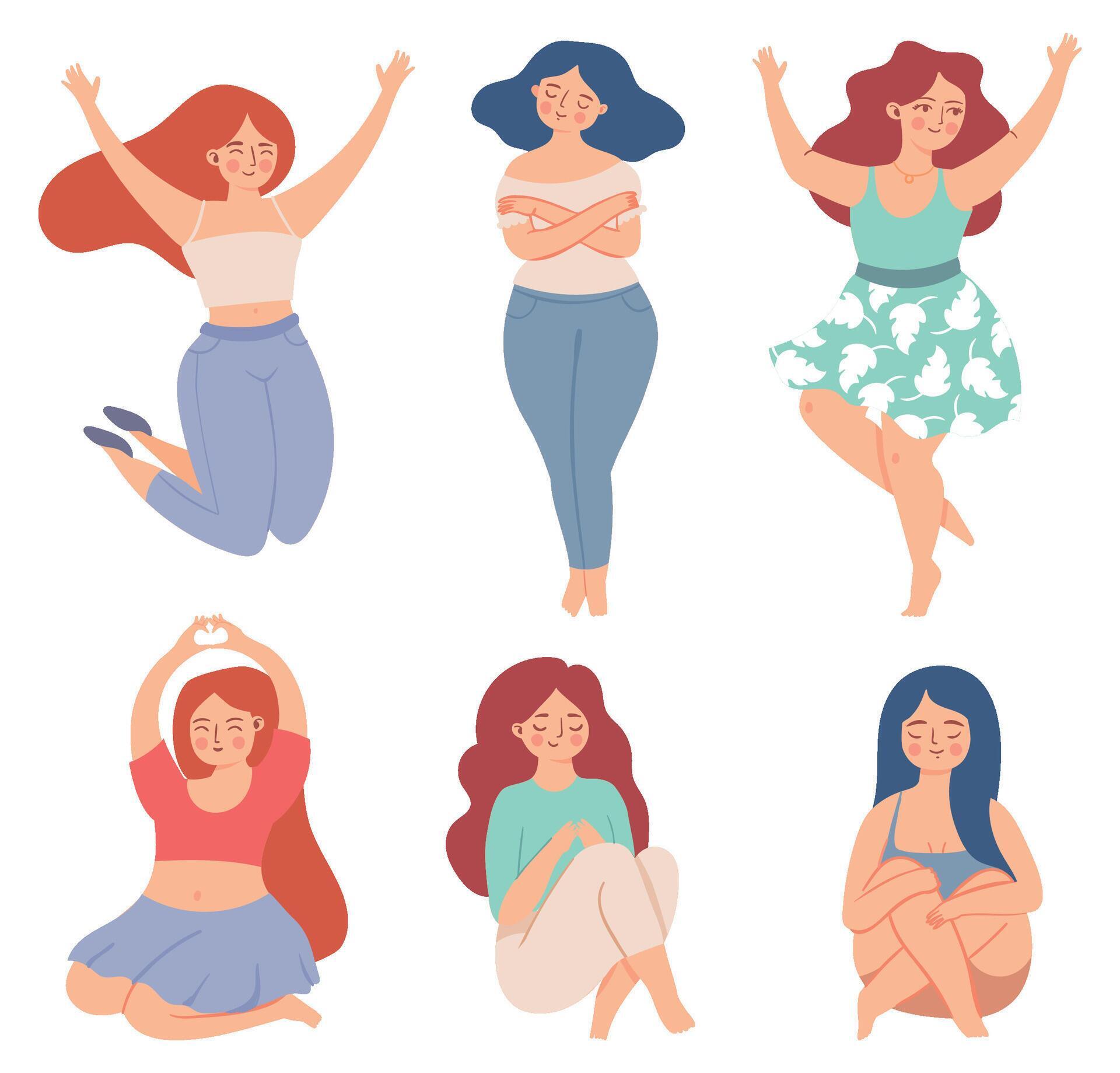 Body Positive Happy Woman And Feel Enjoy 39345286 Vector Art At Vecteezy