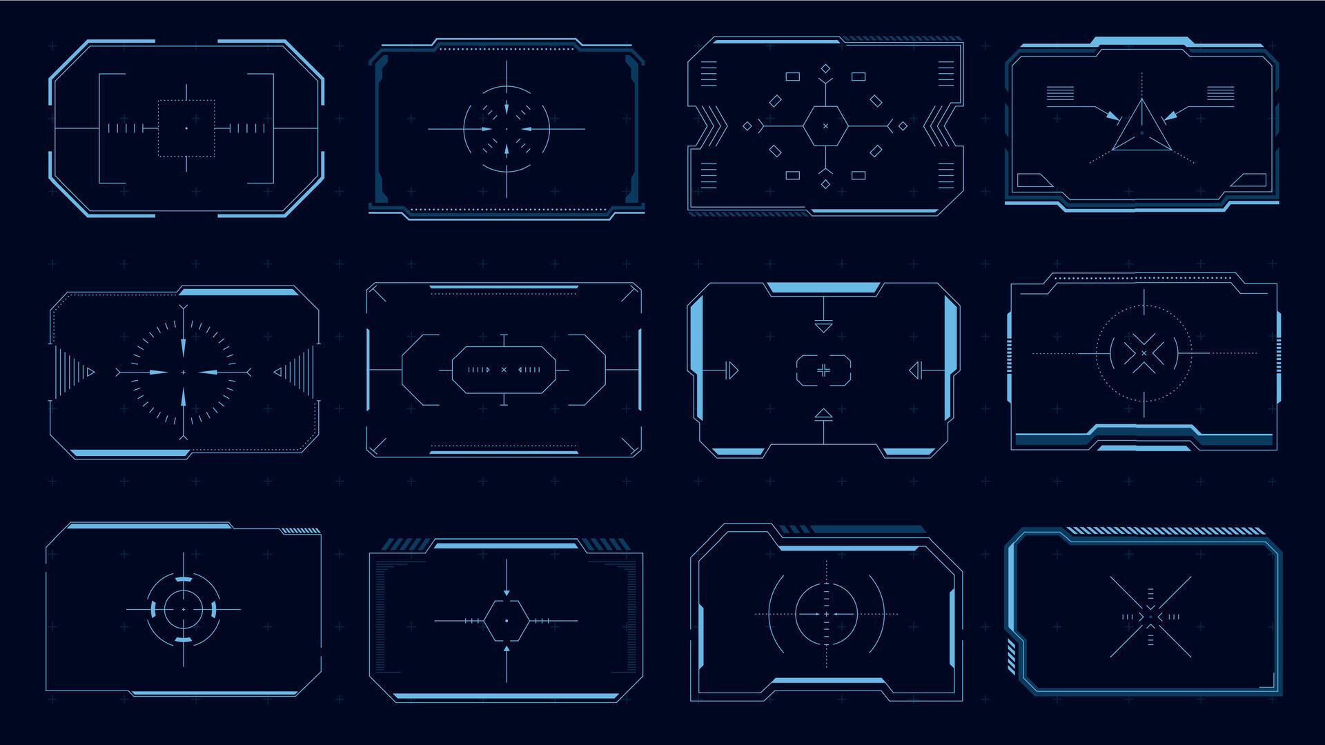 HUD square target. Futuristic user interface frames and borders, Sci-Fi target aim, modern ...