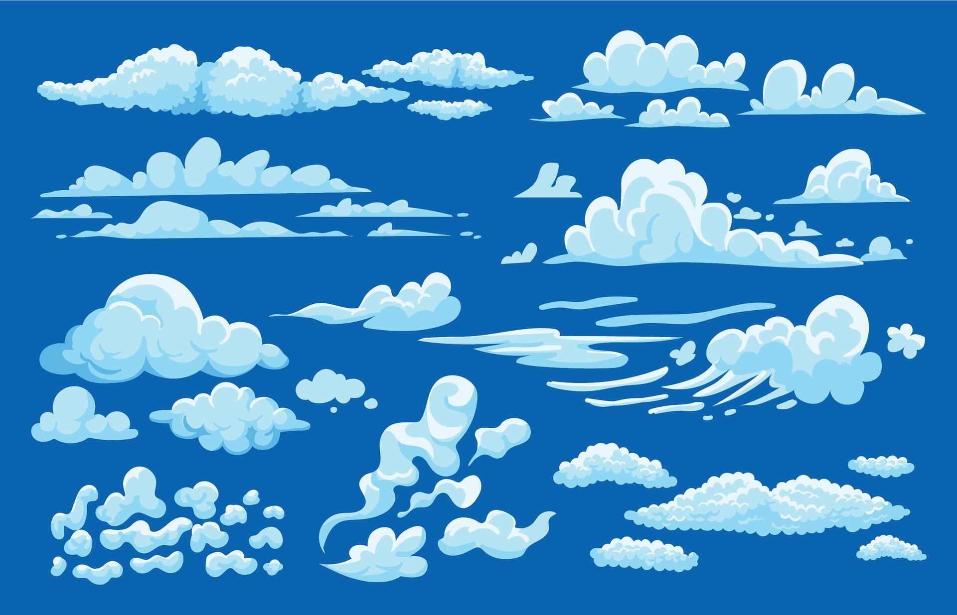 Cumulus clouds. Cartoon game UI 2D asset, summer cloudy sky background ...