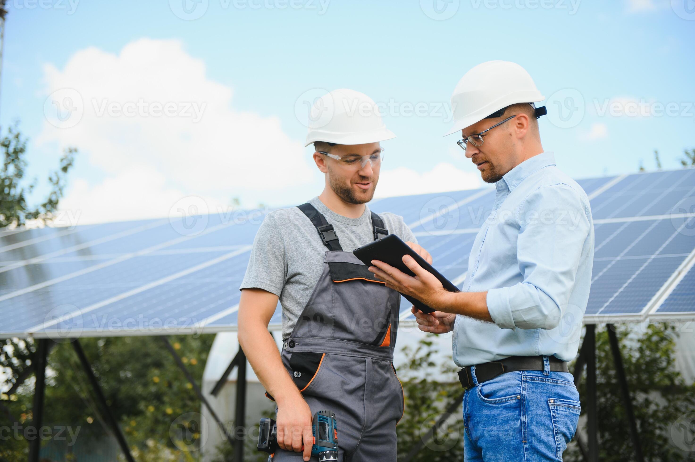engineer and businessman planing new ecology project. around solar panel 39358563 Stock Photo at ...