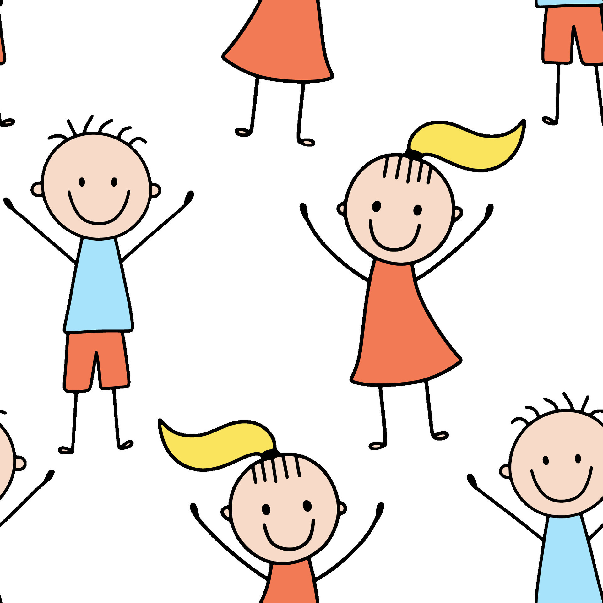 Seamless pattern with cute smiling happy girl and boy. Vector ...