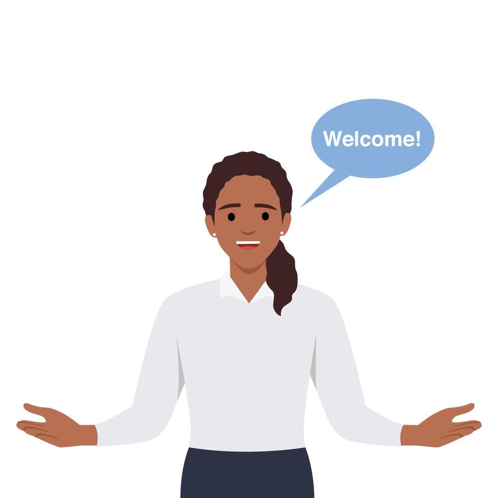 You are welcome. Cheerful woman gesturing welcome sign and smiling ... You are welcome. Cheerful woman gesturing welcome sign and smiling ...