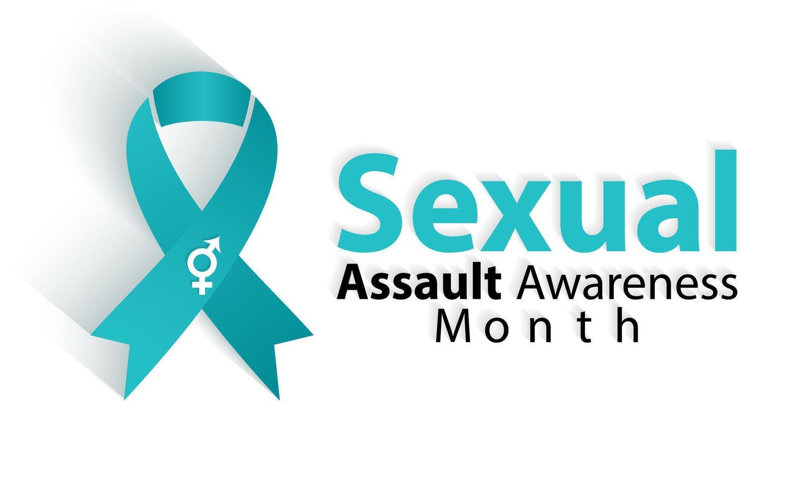 Sexual Assault Awareness Month Concept Banner With Teal Ribbon Vector