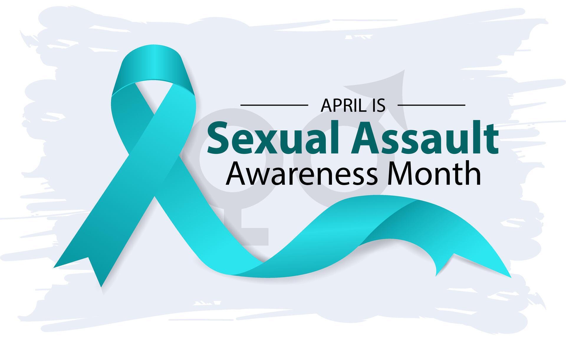 Sexual Assault Awareness Month Concept Banner With Teal Ribbon Vector