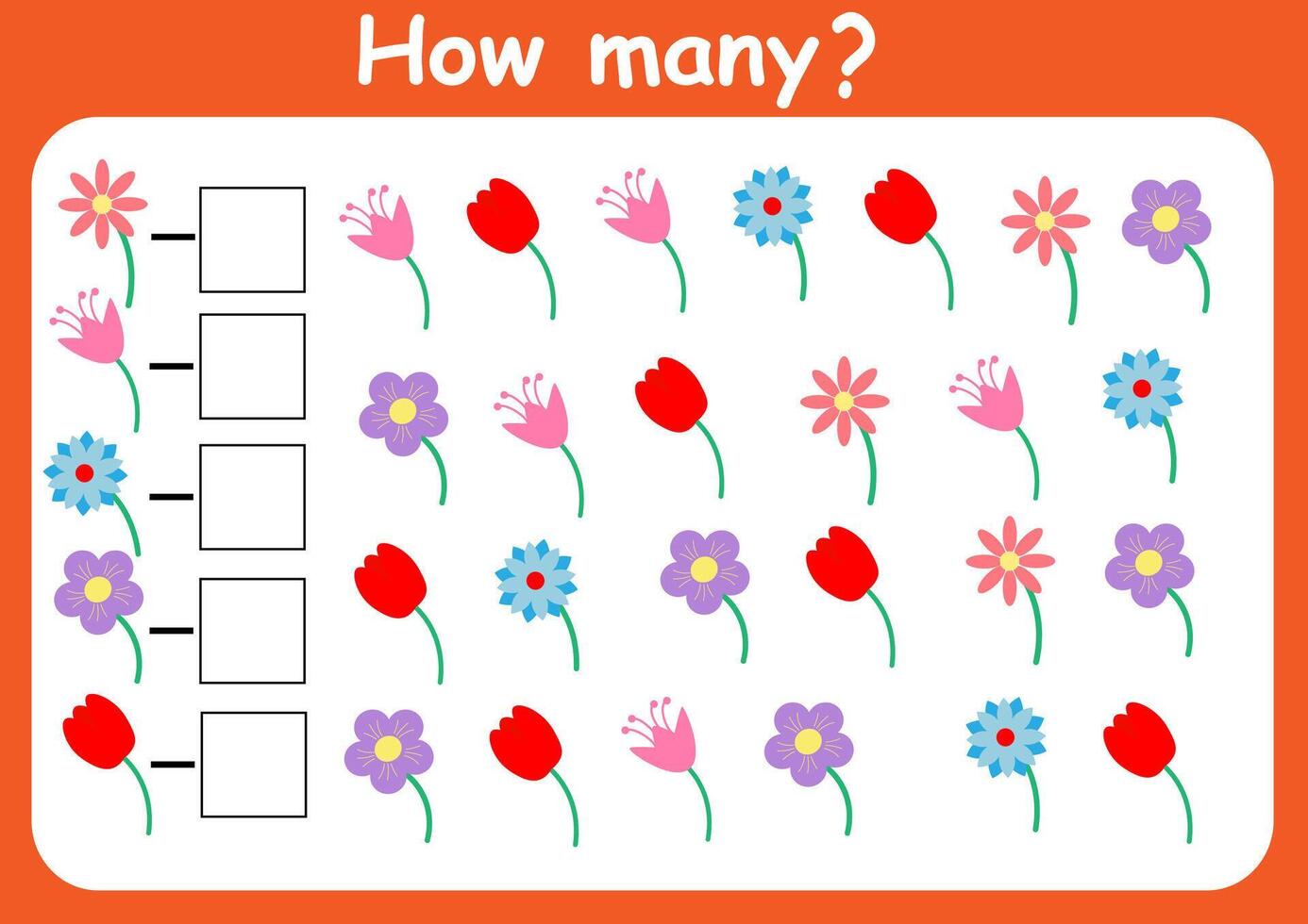 How many flowers are there. Counting game for children. Math assignment ...