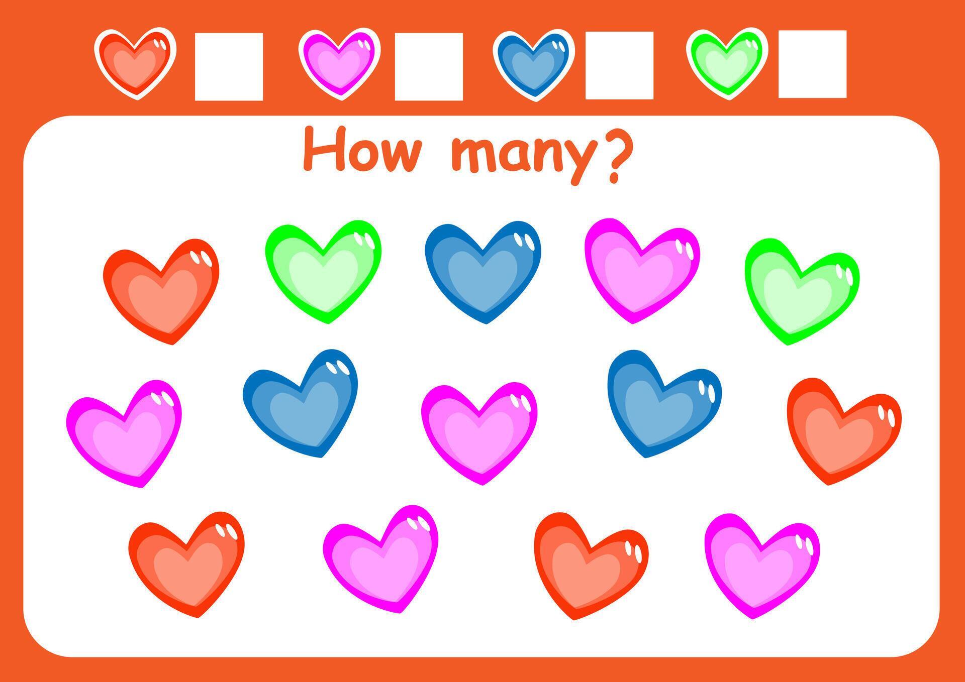 How many hearts are there. Counting game for children. Math assignment ...