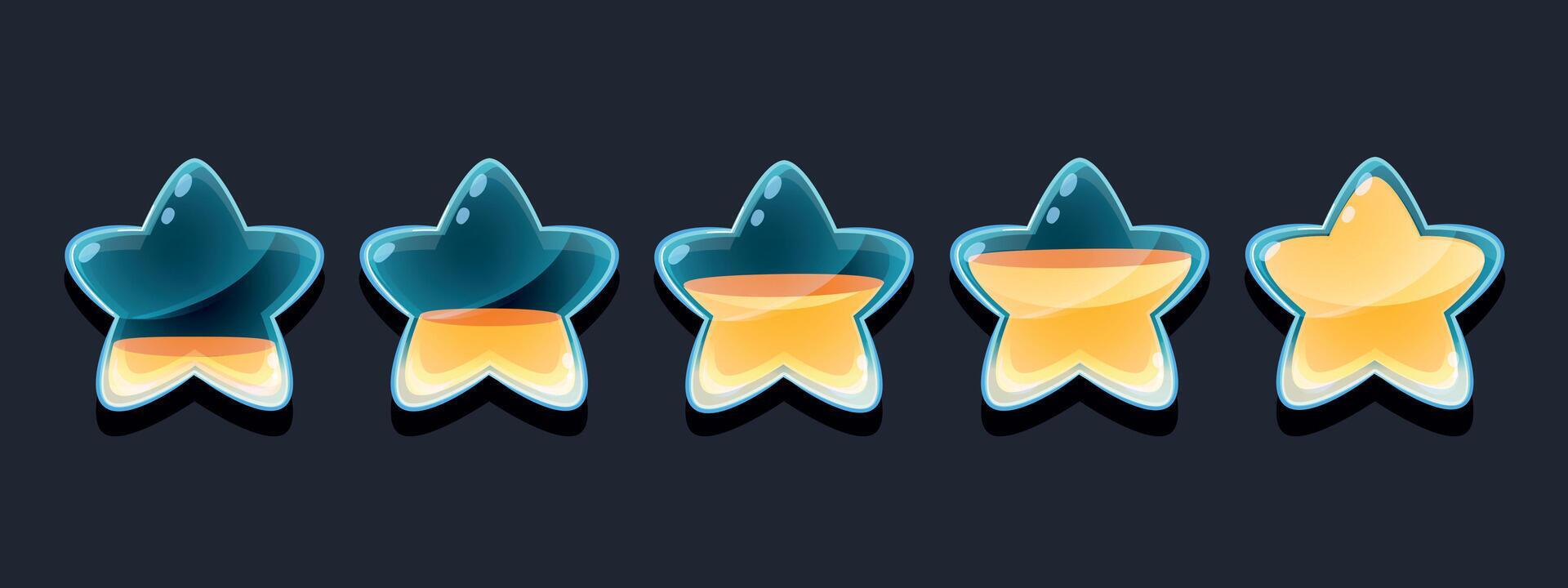 Star rating animation. Cartoon full and empty life indicator asset for 2D game, progress status ...