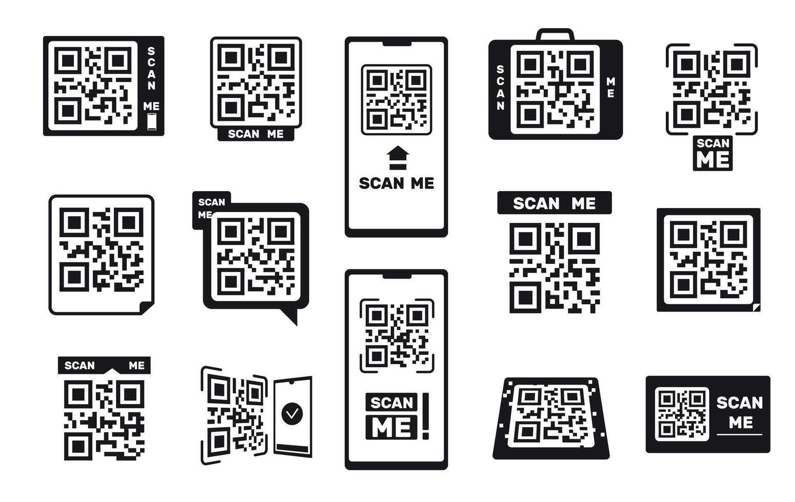 QR codes. Barcode smartphone id frame, scanning binary coding tag for ...