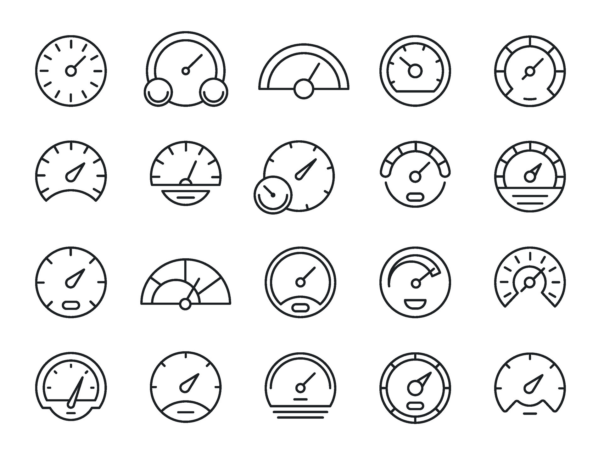 Speedometer Line Icons Loading And Downloading Speed Indicator