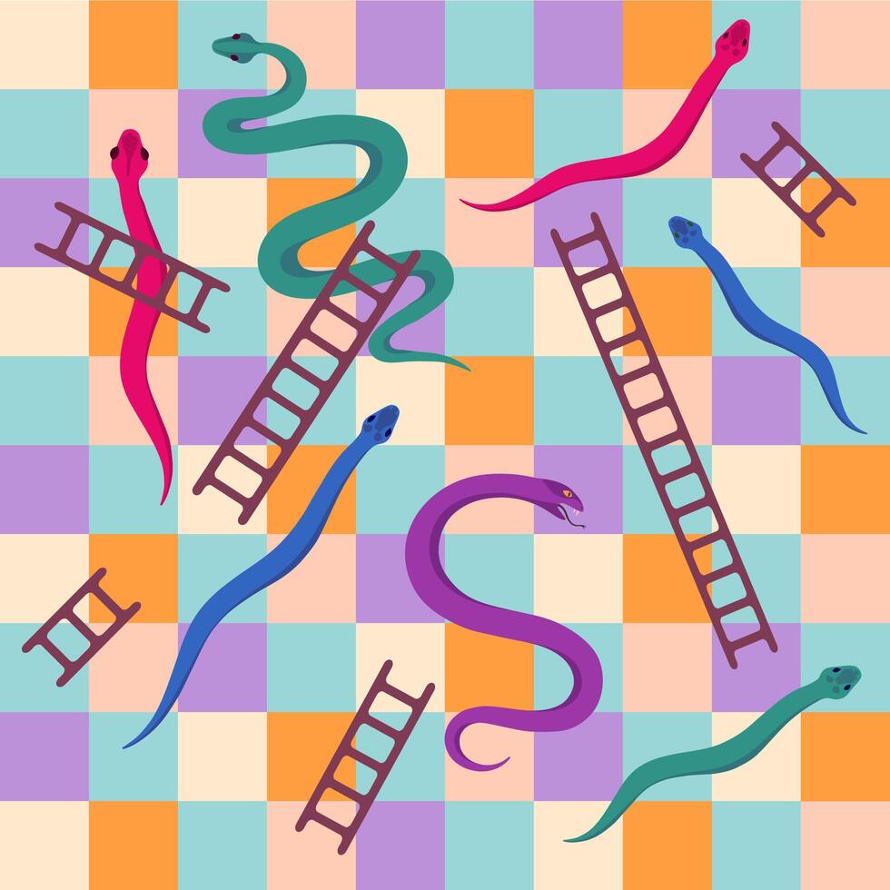 Snakes and ladders. Kids dice board game. Climbing puzzle map for children play activity. Fun ...