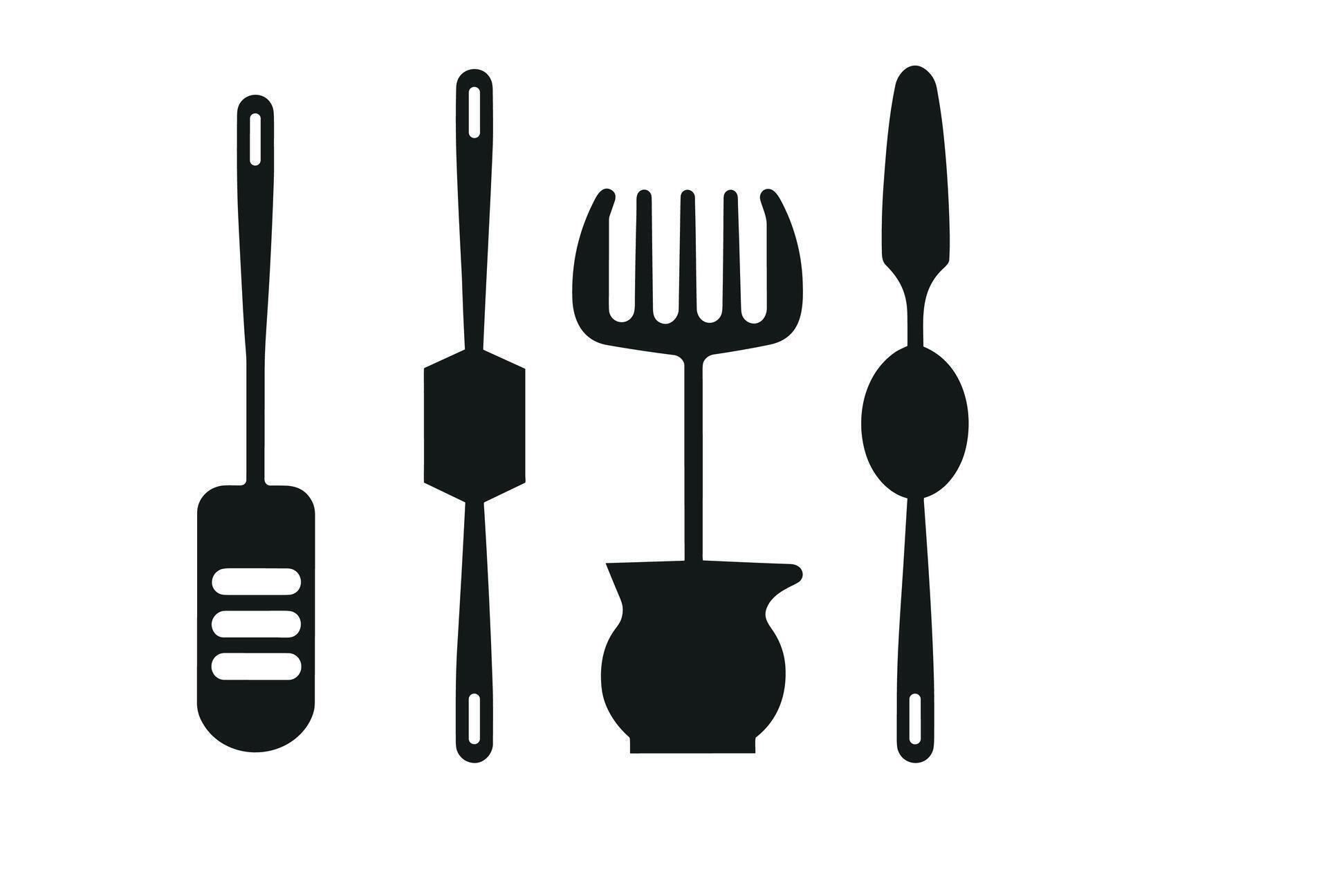 Kitchen Utensils Silhouette Vector, new kitchen tolls black, black ...