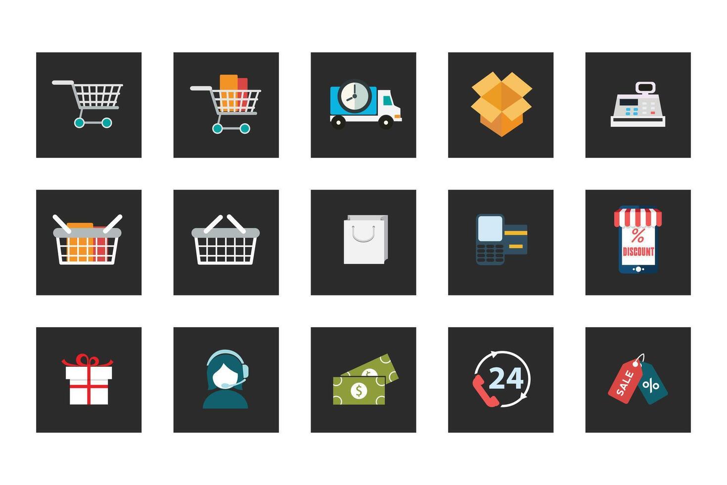 Vector Collection Of Colorful Flat Ecommerce Optimization Icons With Color Design Elements For