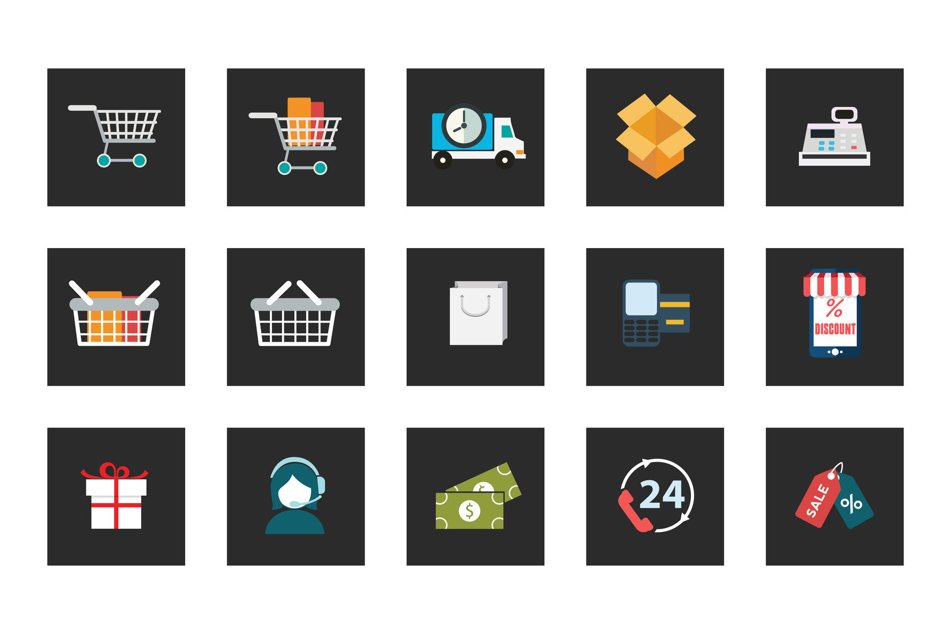 Vector Collection Of Colorful Flat Ecommerce Optimization Icons With Color Design Elements For