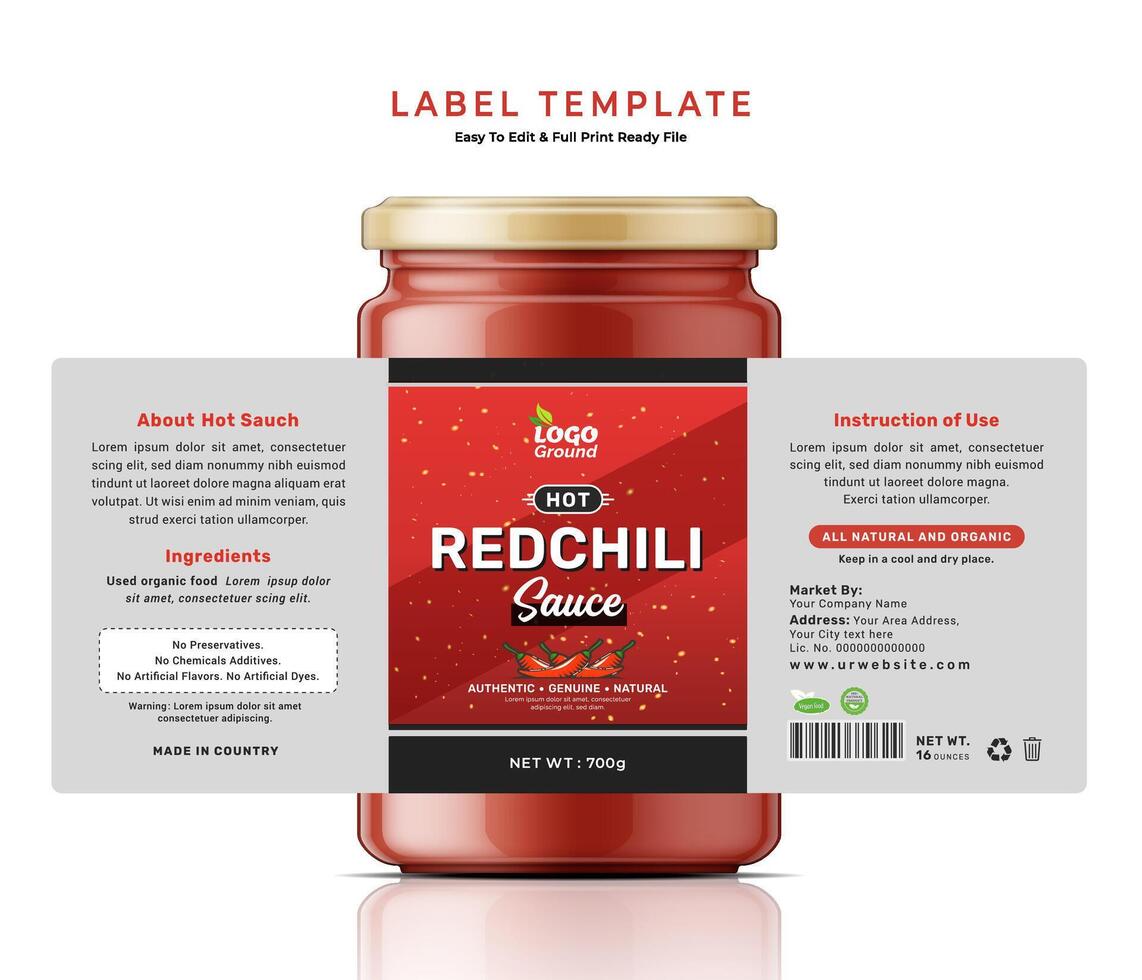 Tomato Sauce Label Bottle Jar Food Sticker Banner Hot Red Chili Ketchup Packaging Design