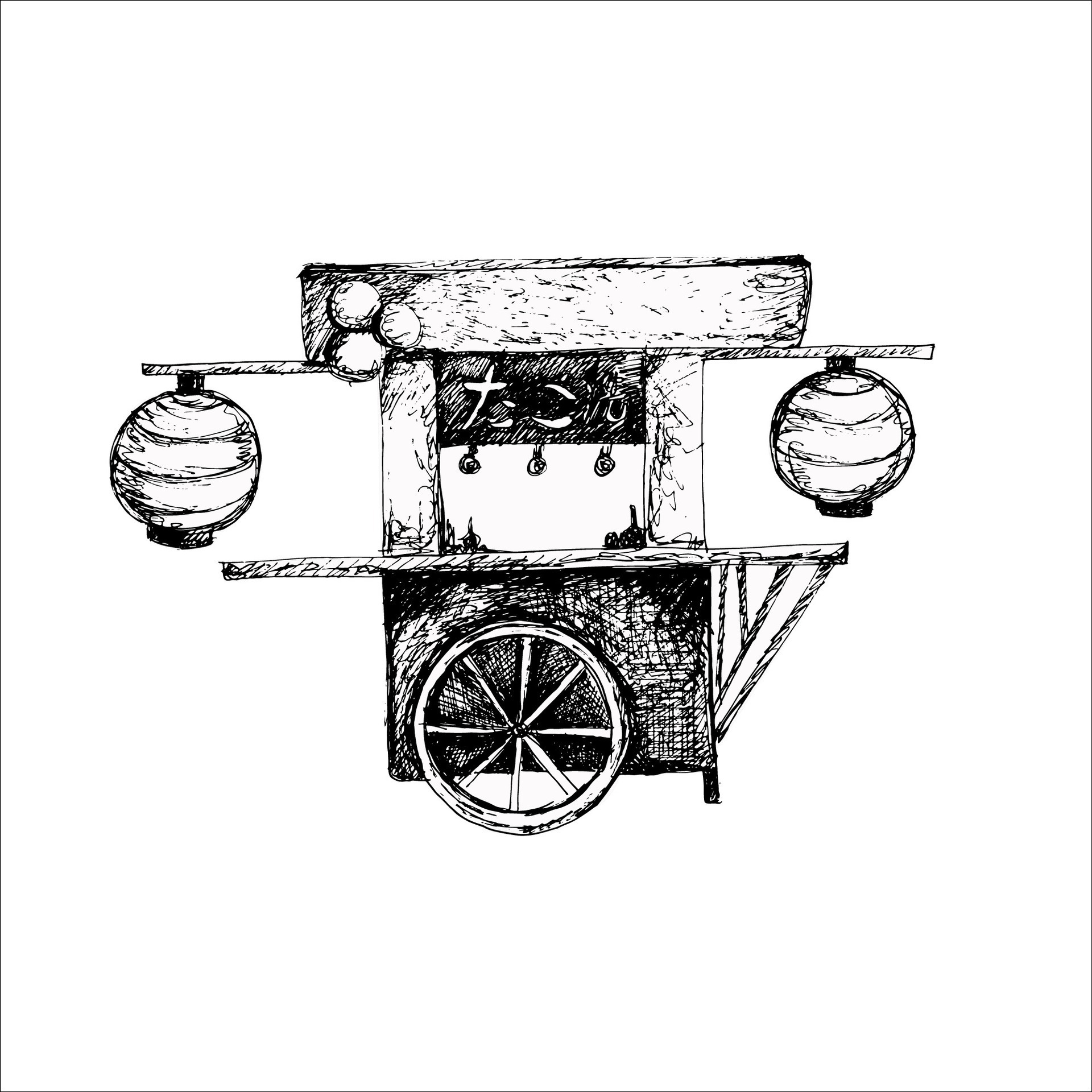 Traditional Asian street cart vector illustration. Japanese cafe on ... Traditional Asian street cart vector illustration. Japanese cafe on ...
