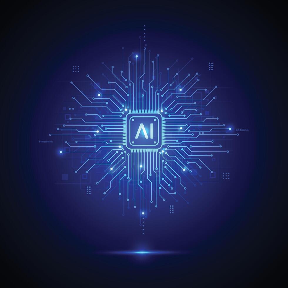 Artificial intelligence circuit line style. Machine learning design. Smart network digital ...