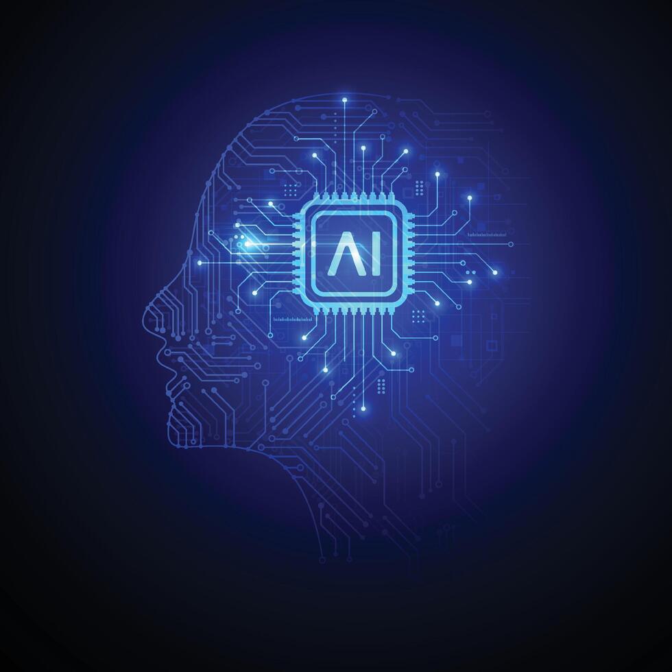 Artificial intelligence circuit line style. Machine learning design. Smart network digital ...