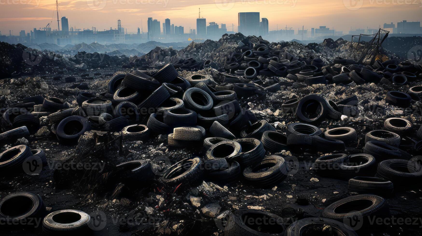 AI generated Landfill site with piles of discarded tires 39408096 Stock Photo at Vecteezy