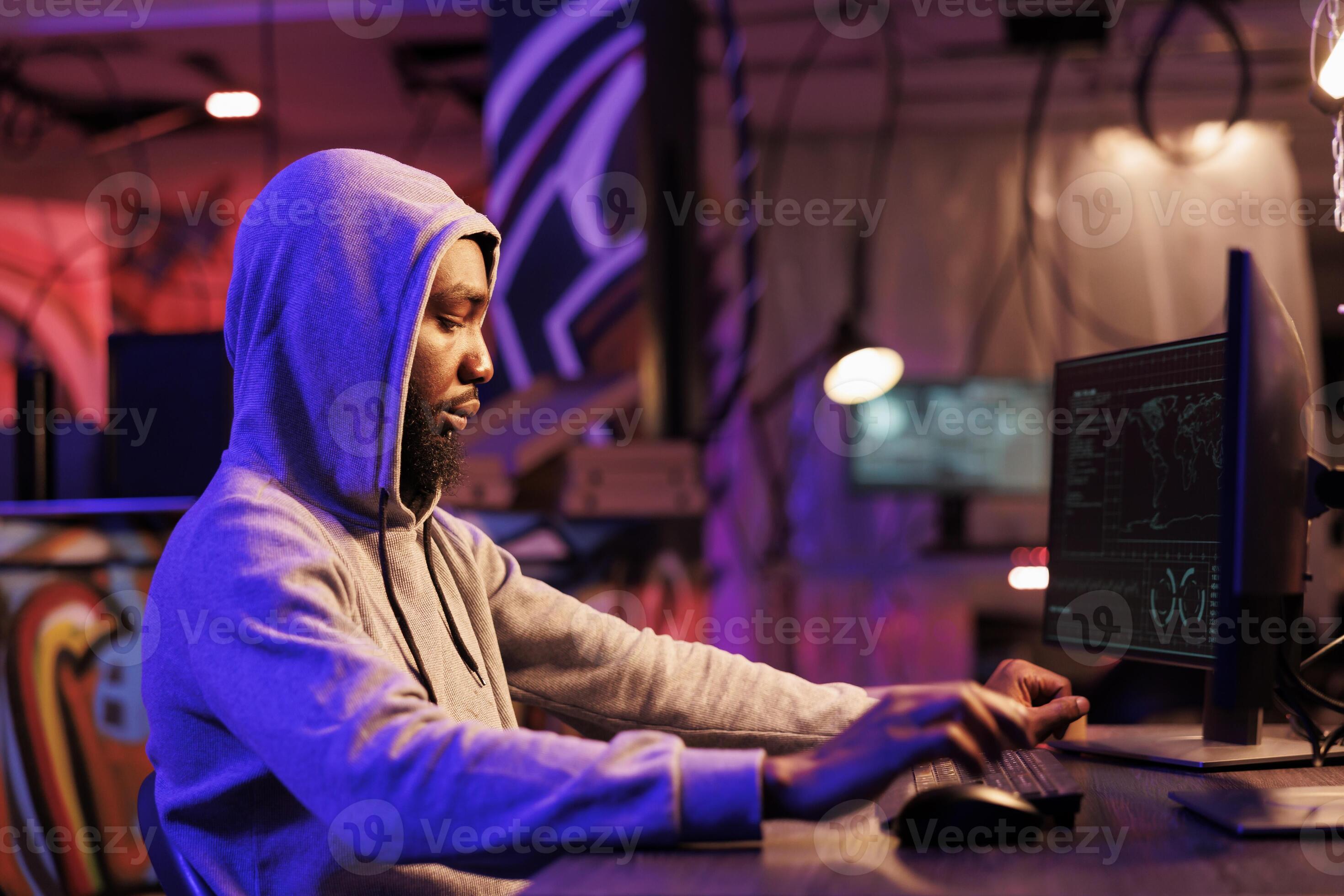 Internet Criminal Hacking Server Cracking Password And Stealing Information African American