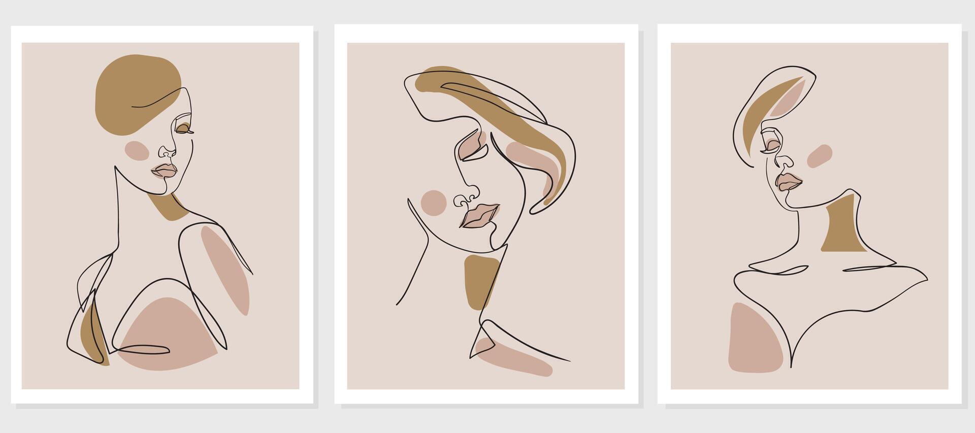 Set Of Woman Portrait Simple Minimalist Vector Illustration Of