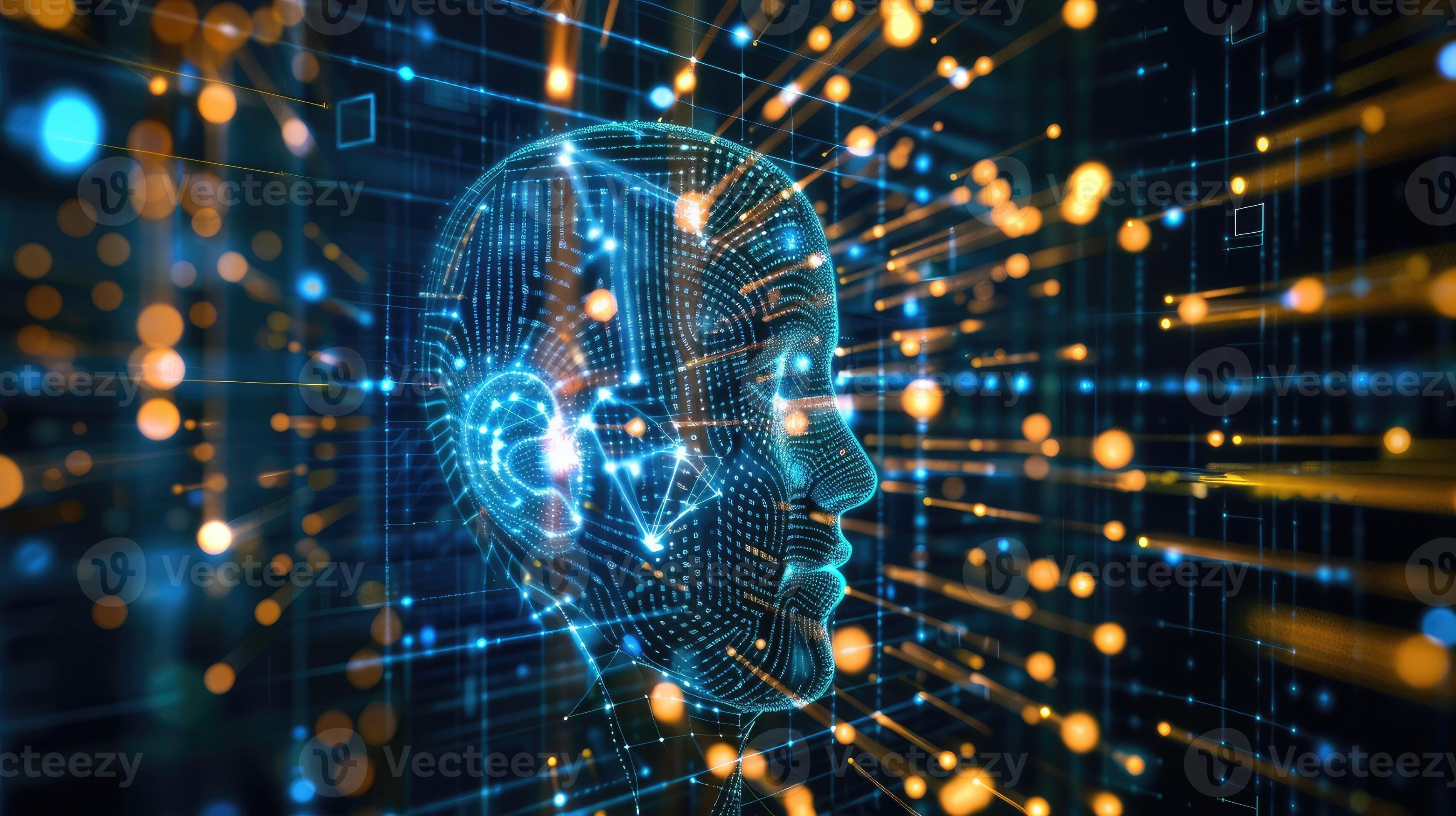 ai generado artificial inteligencia y neural redes, estructura metálica holograma, sin problemas ...