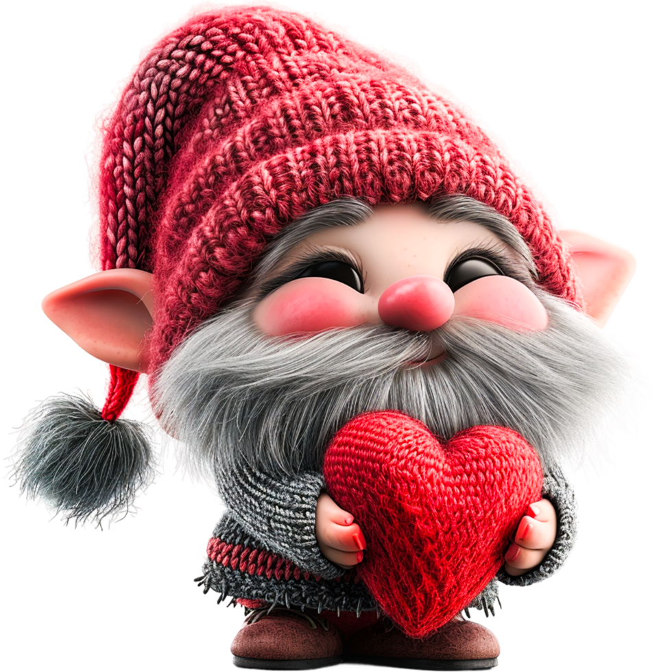 Ai Generated Valentines Day Gnome Holding Love Red Heart Free Png